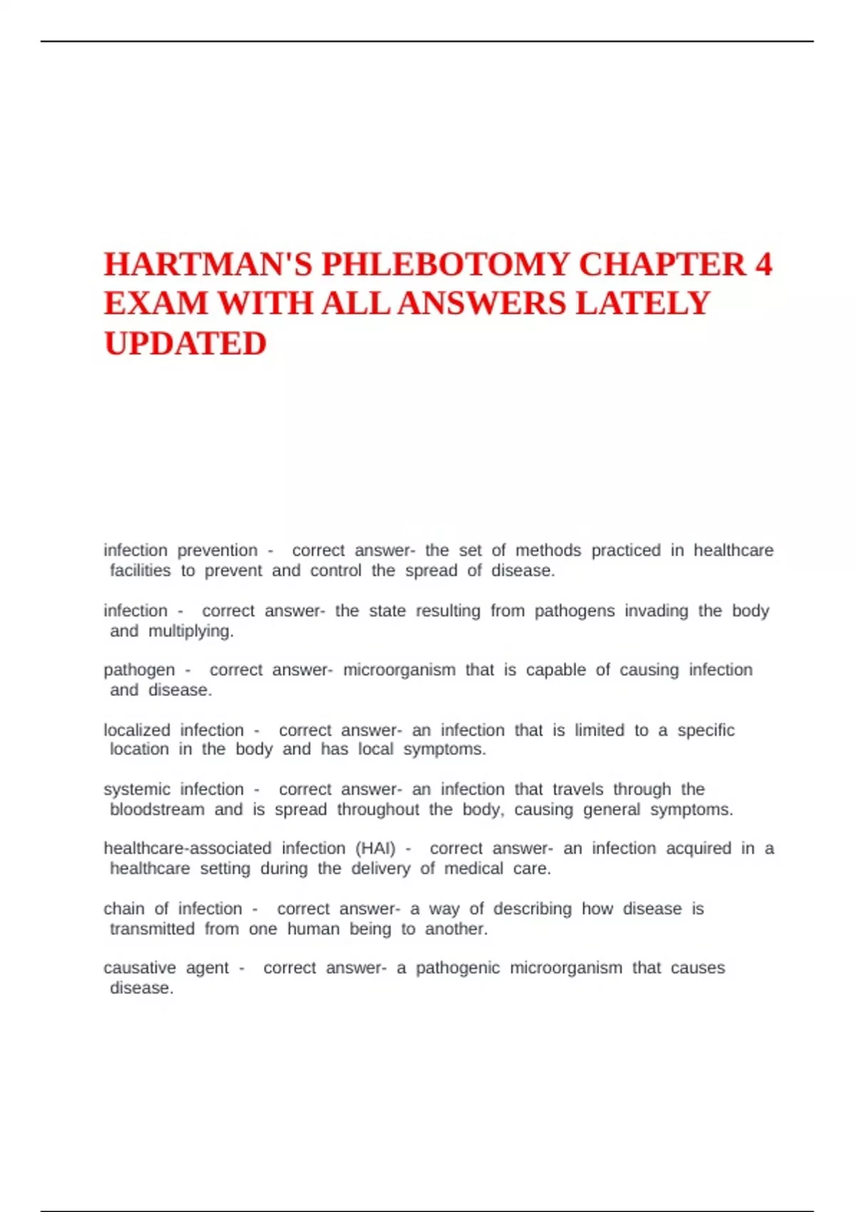 HARTMAN'S PHLEBOTOMY CHAPTER 1 TO 8 BUNDLED DEAL!!! - Stuvia US