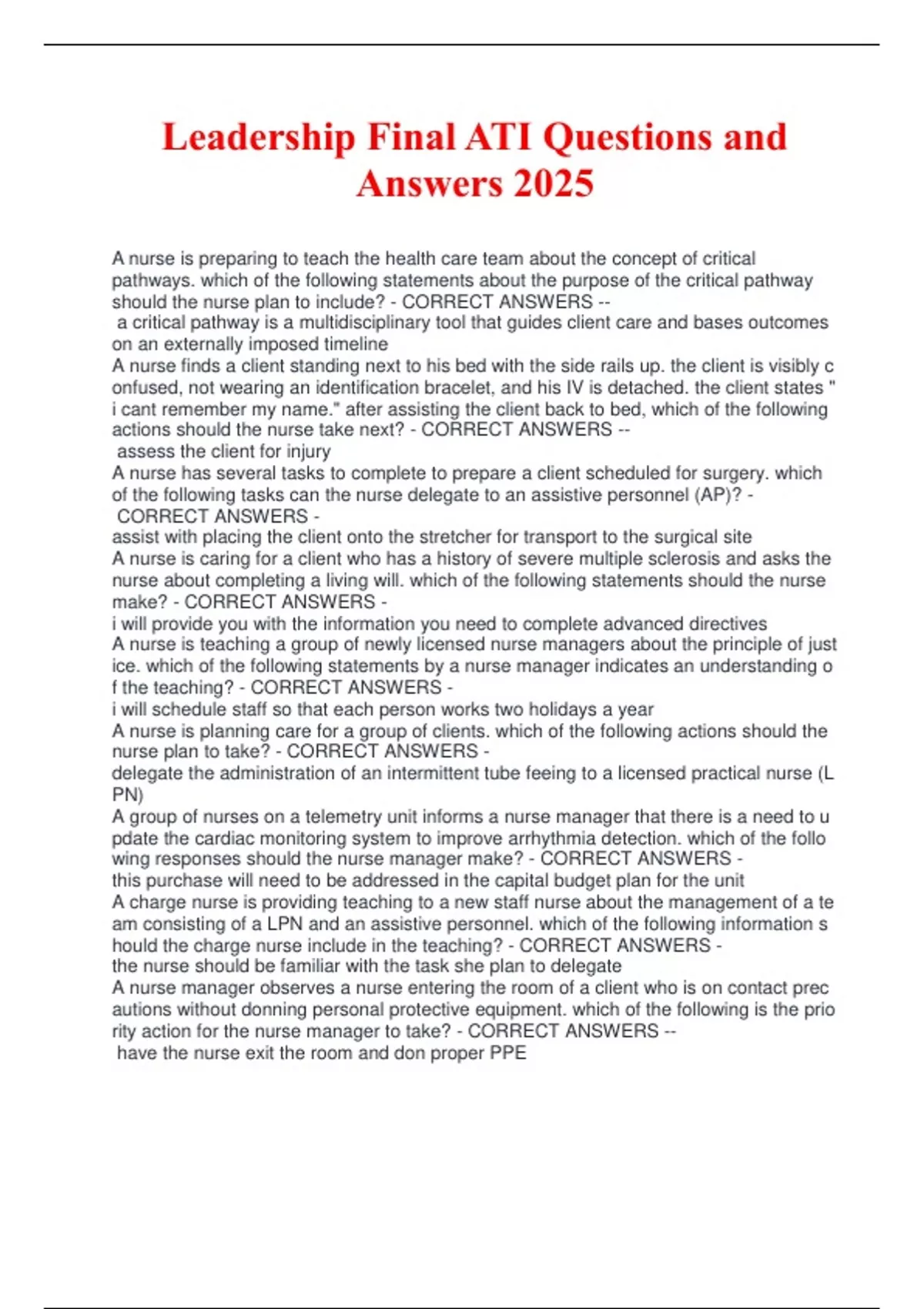 Leadership Final ATI Questions and Answers 2025 - ATI RN LEADERSHIP ...