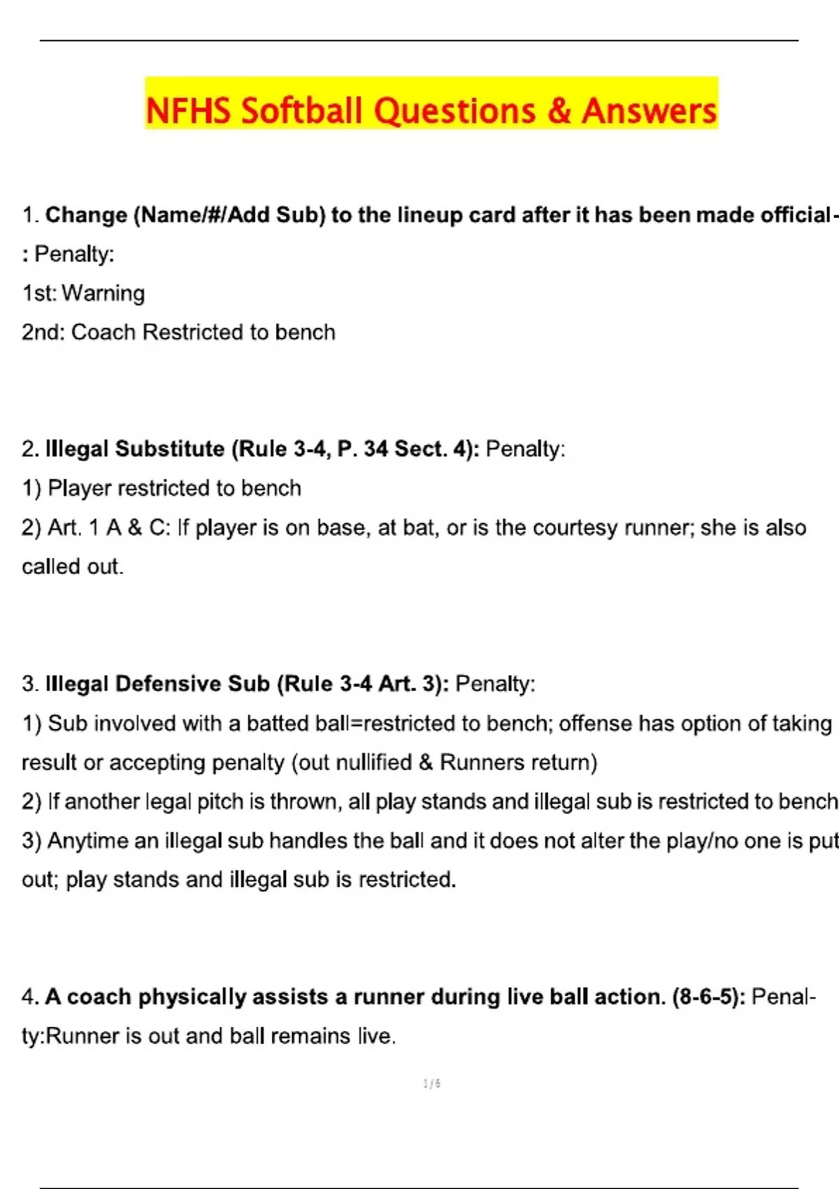 NFHS Softball (Latest 2025 / 2026 Update) Questions and Verified ...