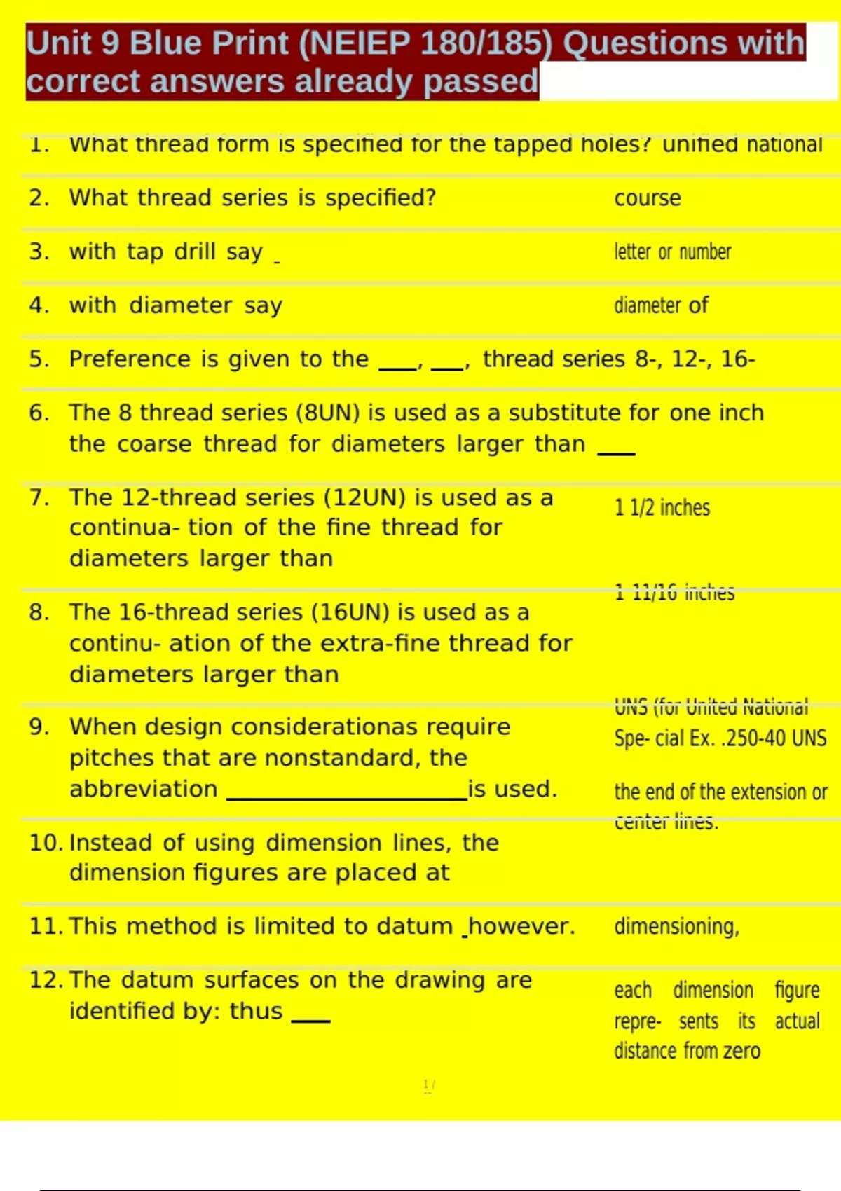 Unit 9 Blue Print (NEIEP 180/185) Questions with correct answers already passed - NEIEP 180/185 ...