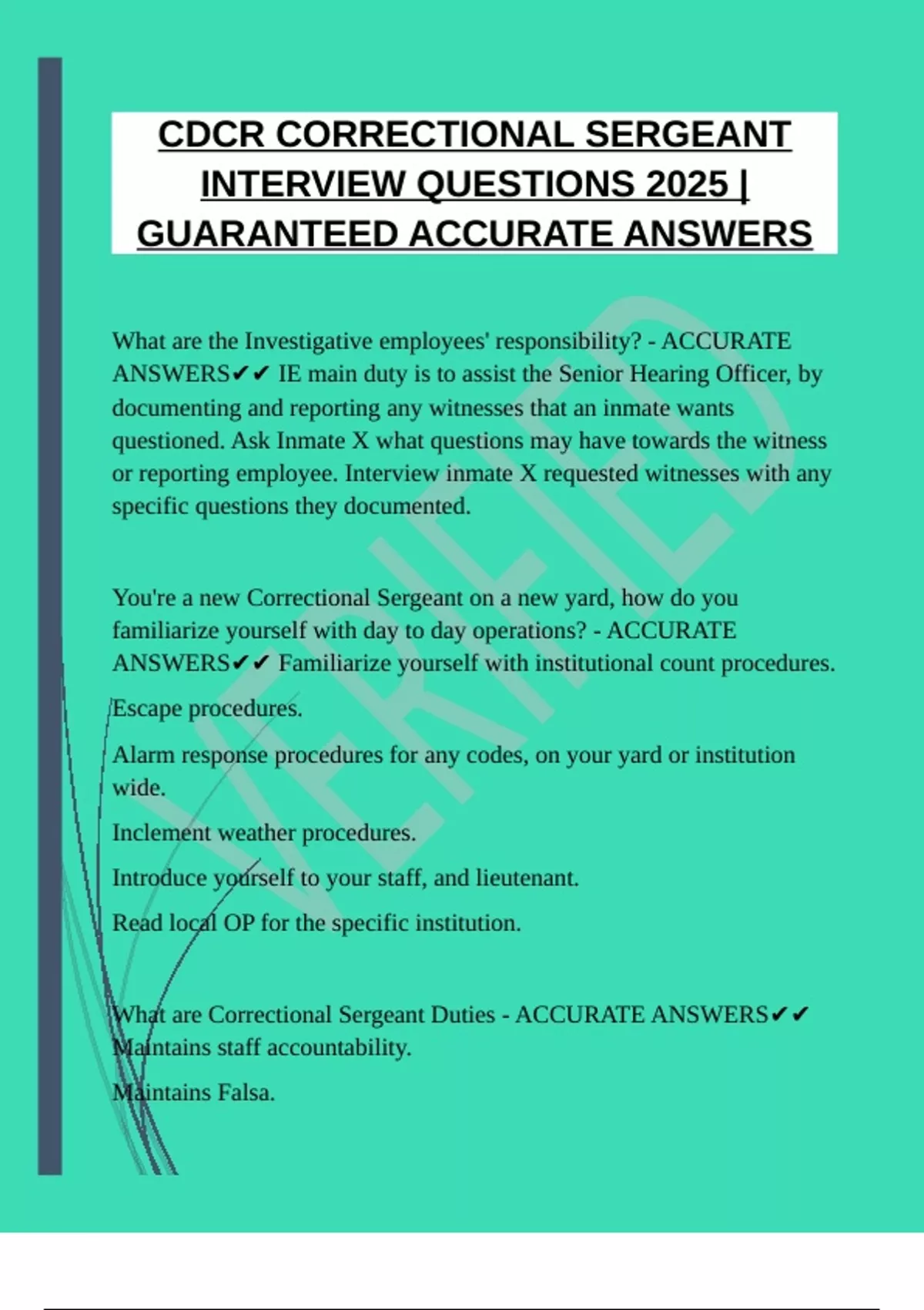 CDCR CORRECTIONAL SERGEANT INTERVIEW QUESTIONS 2025 |GUARANTEED ...