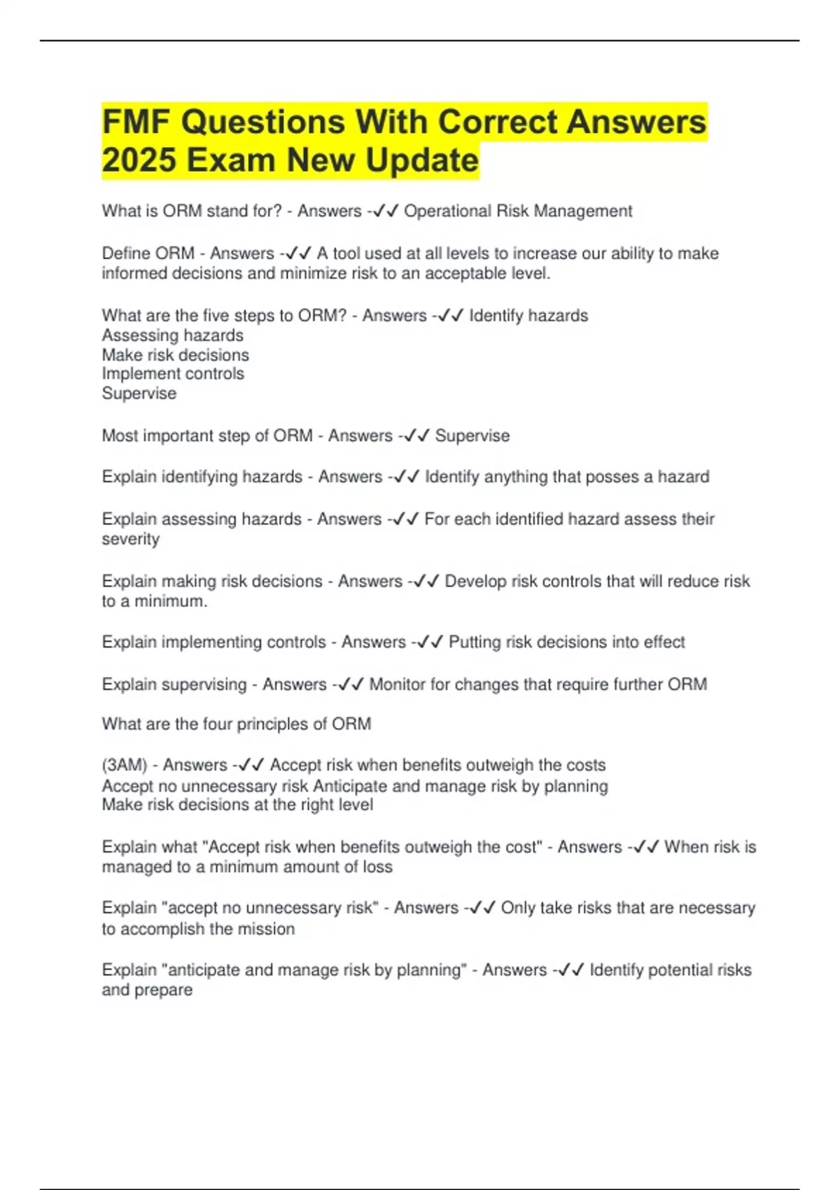 FMF Questions With Correct Answers 2025 Exam New Update - FMF - Stuvia US