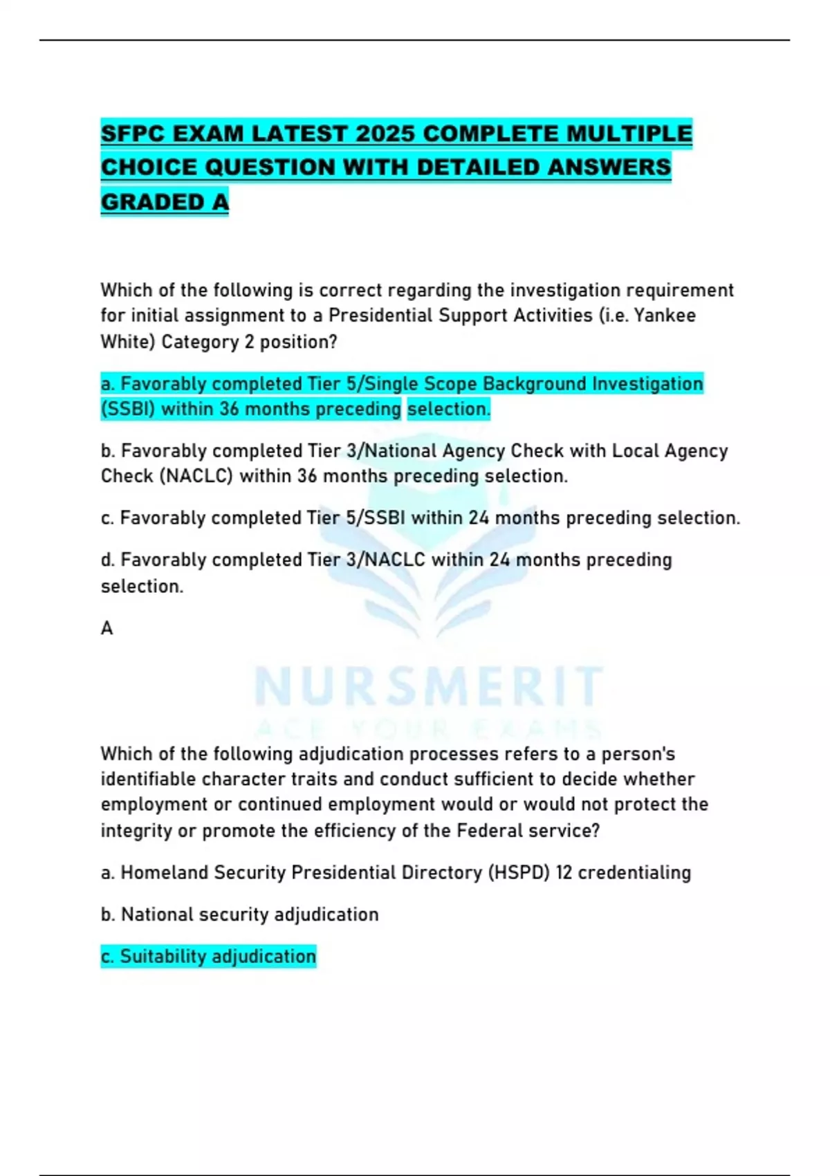 SFPC EXAM LATEST 2025 COMPLETE MULTIPLE CHOICE QUESTION WITH DETAILED ...