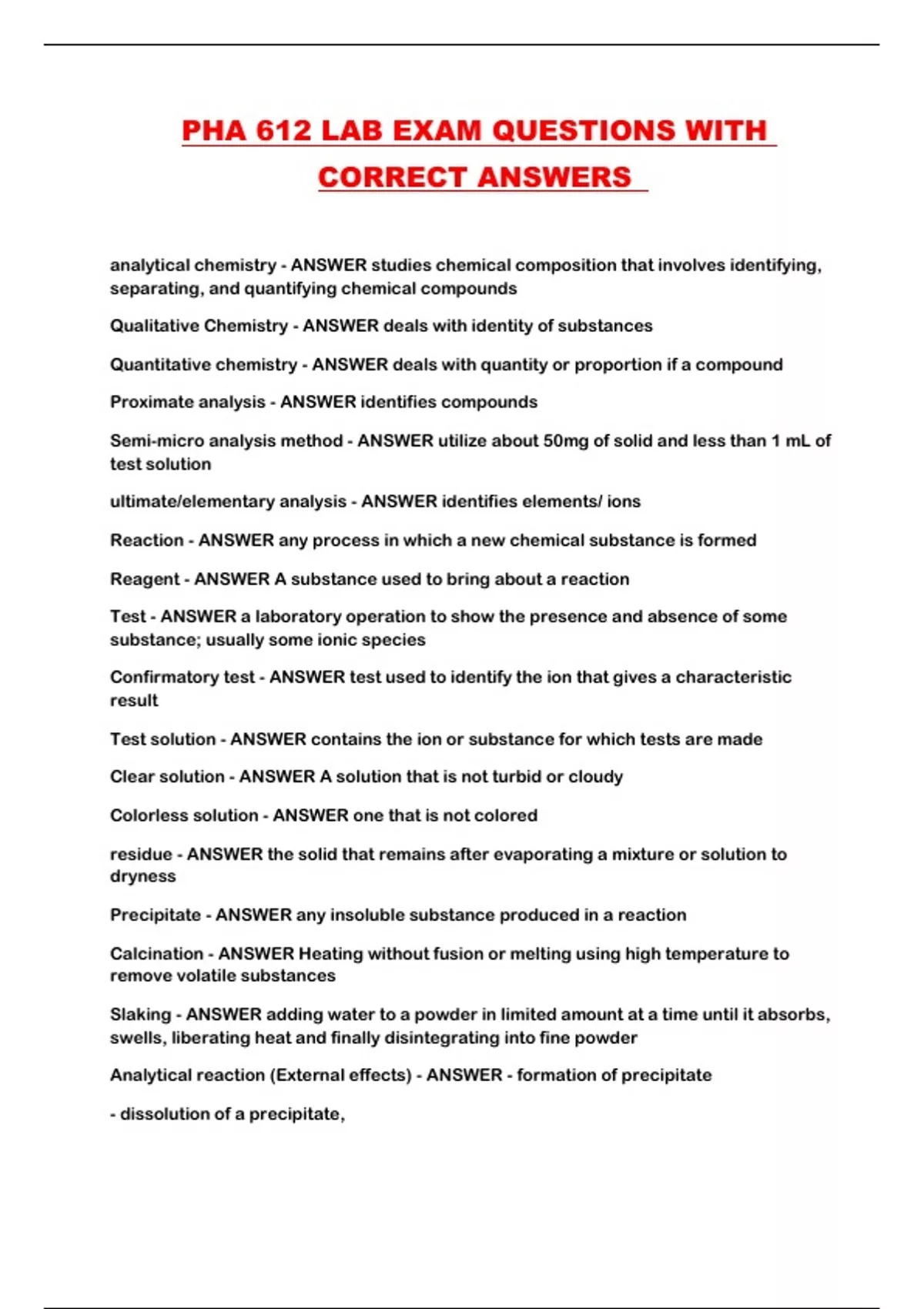 PHA 612 LAB EXAM QUESTIONS WITH CORRECT ANSWERS - PHA 612 - Stuvia US