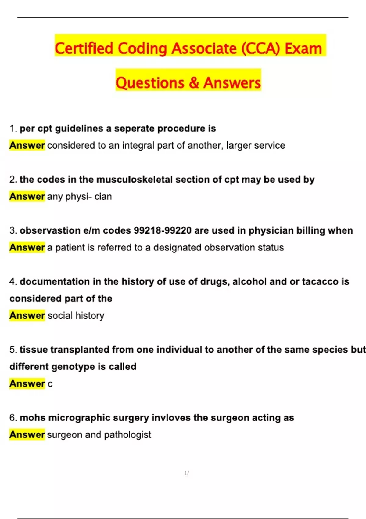 2025 Certified Coding Associate (CCA) Exam (Latest 2025 / 2026 Update ...