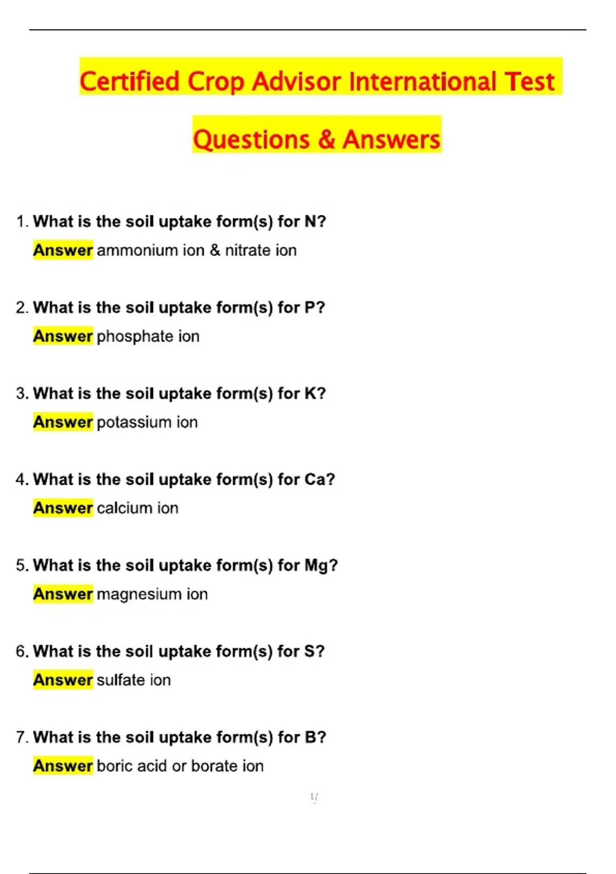 2025 CCA Certified Crop Advisor International Test (Latest 2025 / 2026 ...