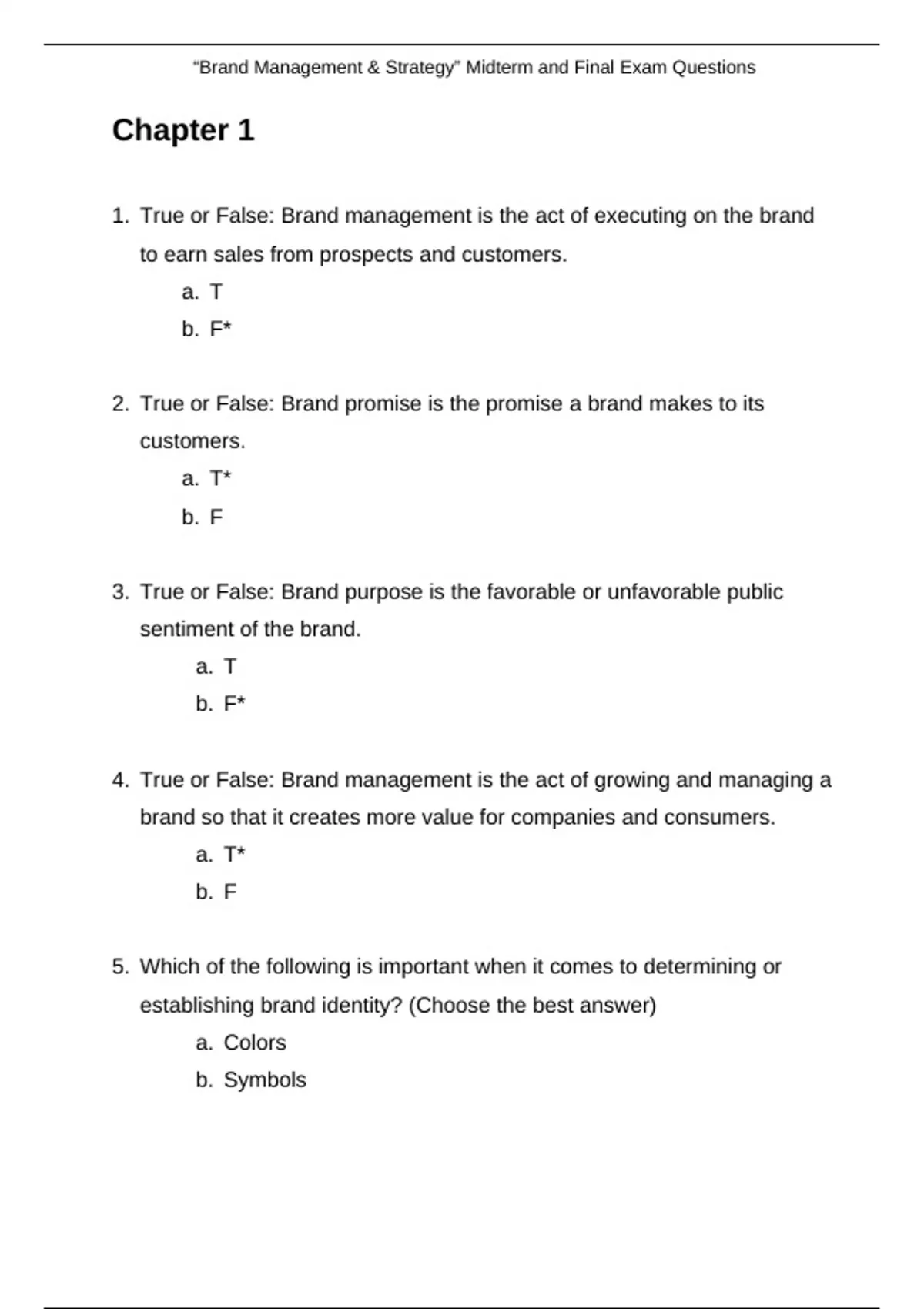 Test Bank, quizzes: Brand Management & Strategy Building & Sustaining a ...