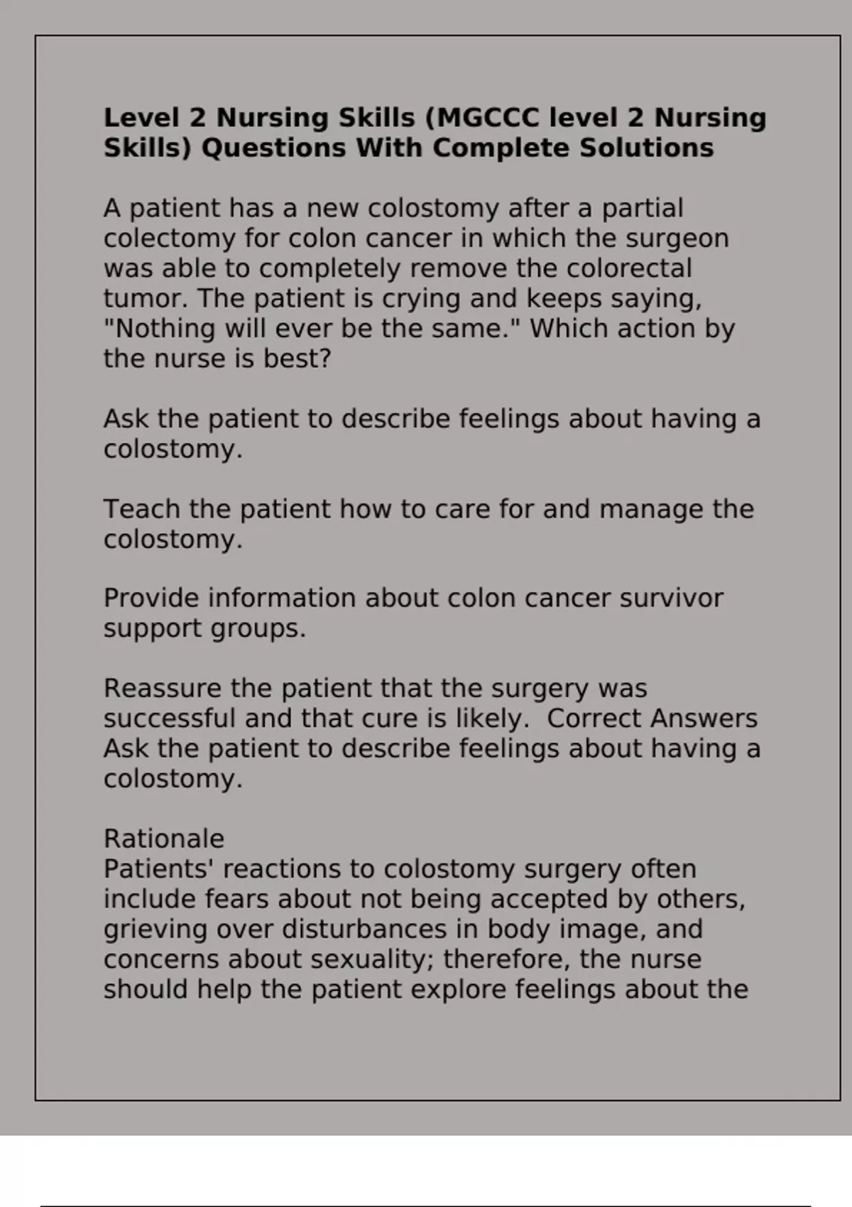 Level 2 Nursing Skills (MGCCC level 2 Nursing Skills) Questions With ...