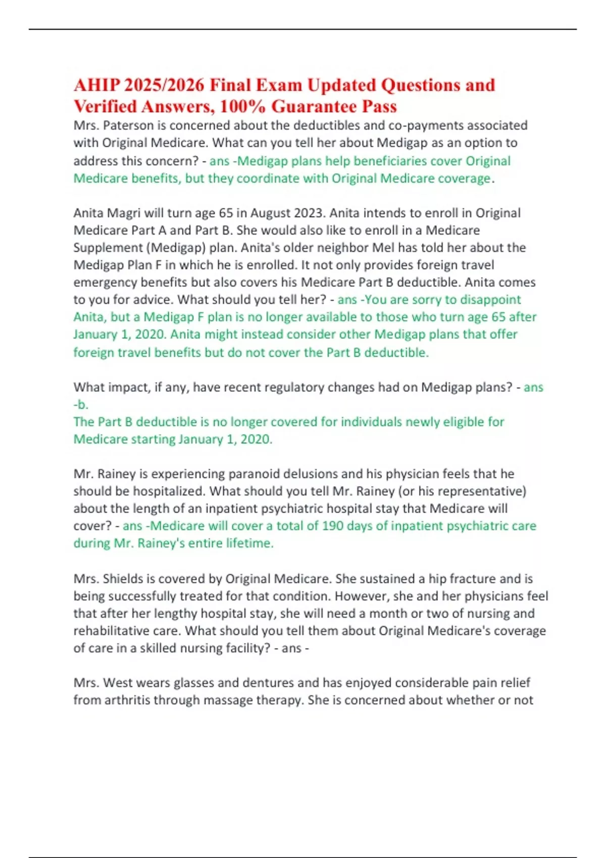 AHIP 2025/2026 Final Exam Updated Questions and Verified Answers, 100% ...