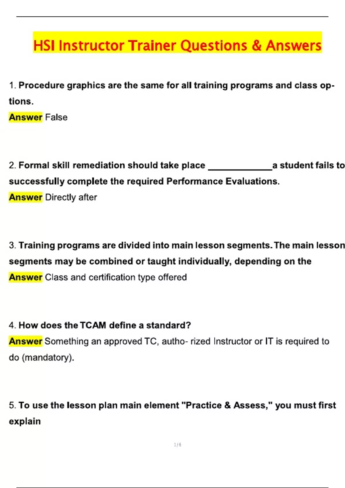 2025 HSI Instructor Trainer Actual Exam (Latest 2025 / 2026 Update ...