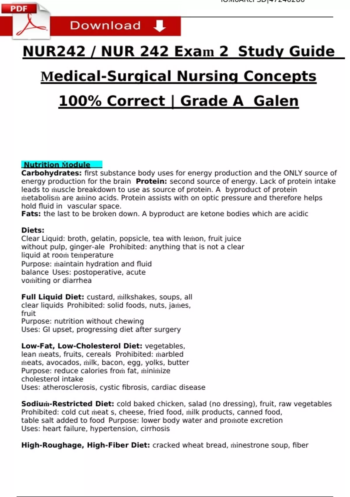 NUR242 / NUR 242 Exam 2 Study Guide Medical-Surgical Nursing Concepts ...