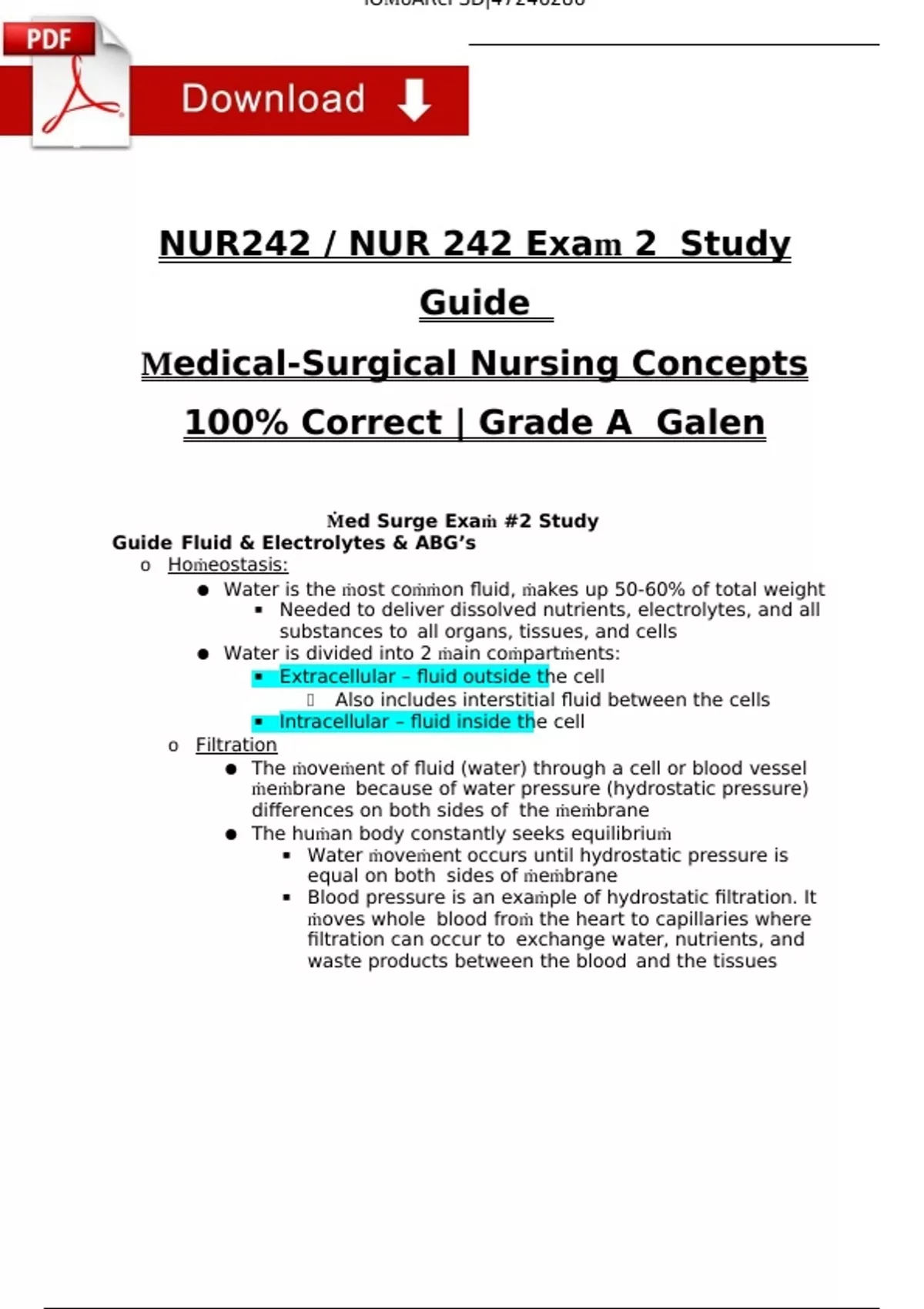 NUR242 / NUR 242 Exam 2 Study Guide Medical-Surgical Nursing Concepts ...
