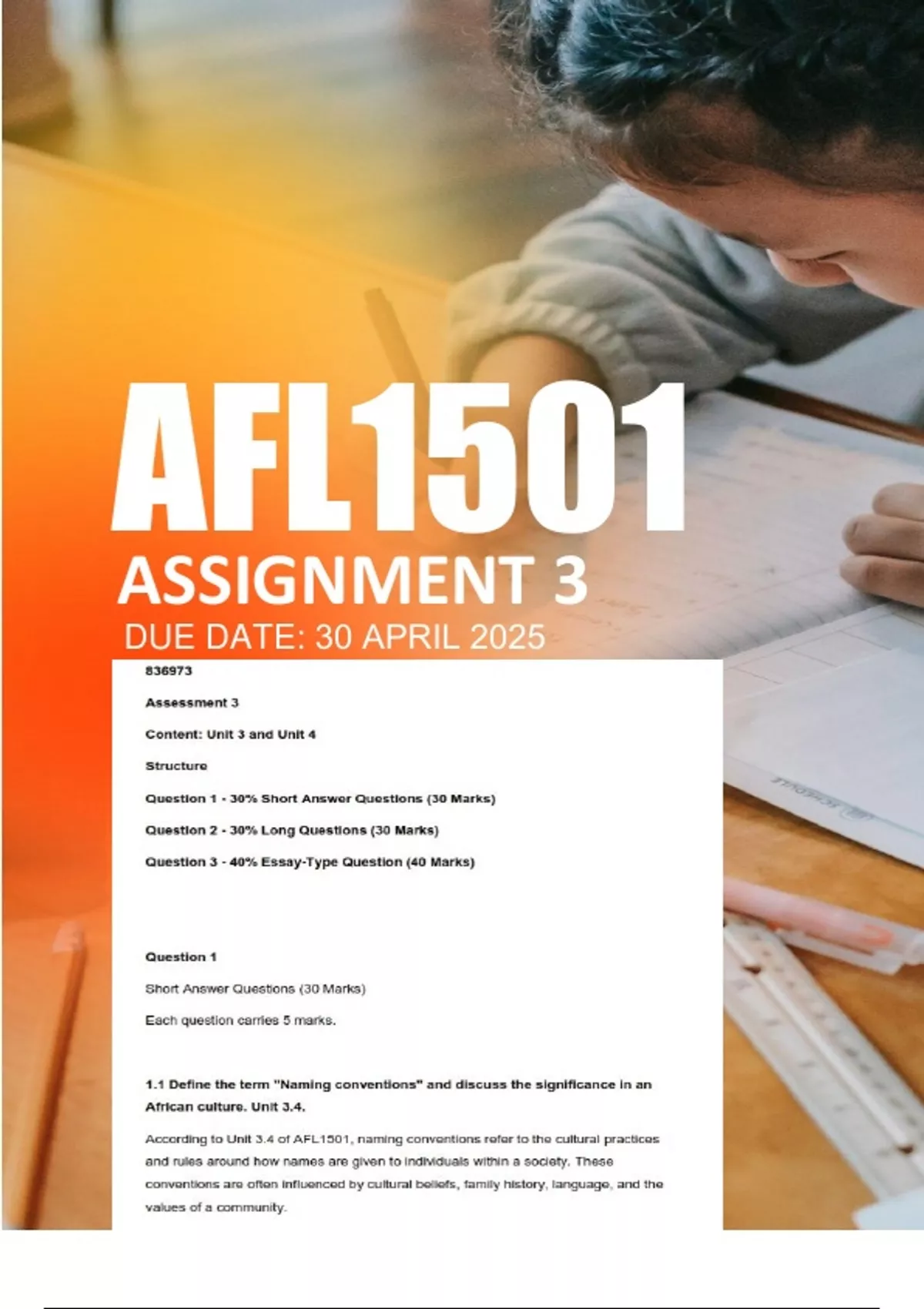 AFL1501 Assignment 3 2025 - Due 29 April 2025 - Language Through an ...