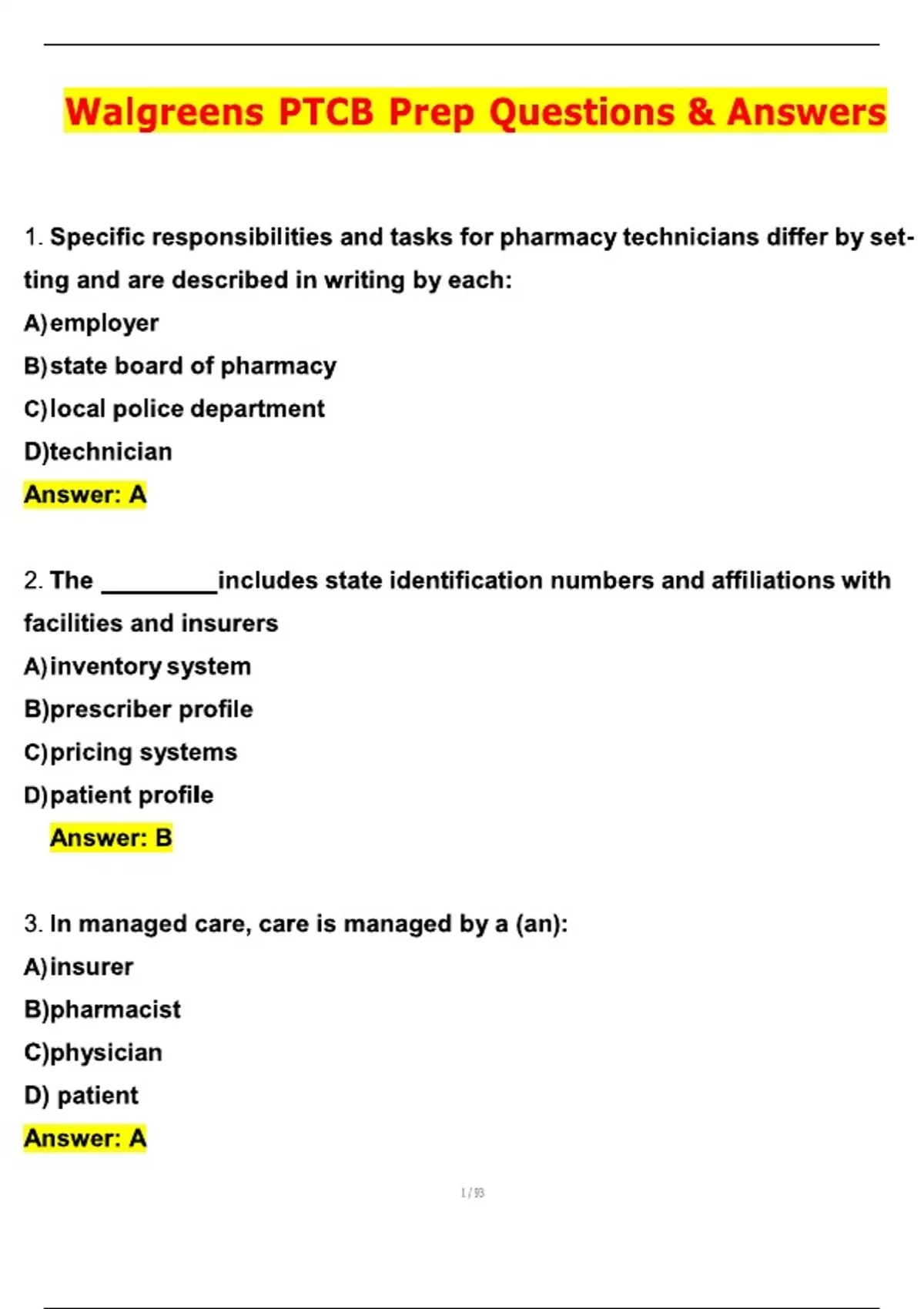 Walgreens PTCB Prep Questions Exam (Latest 2025 / 2026 Update ...