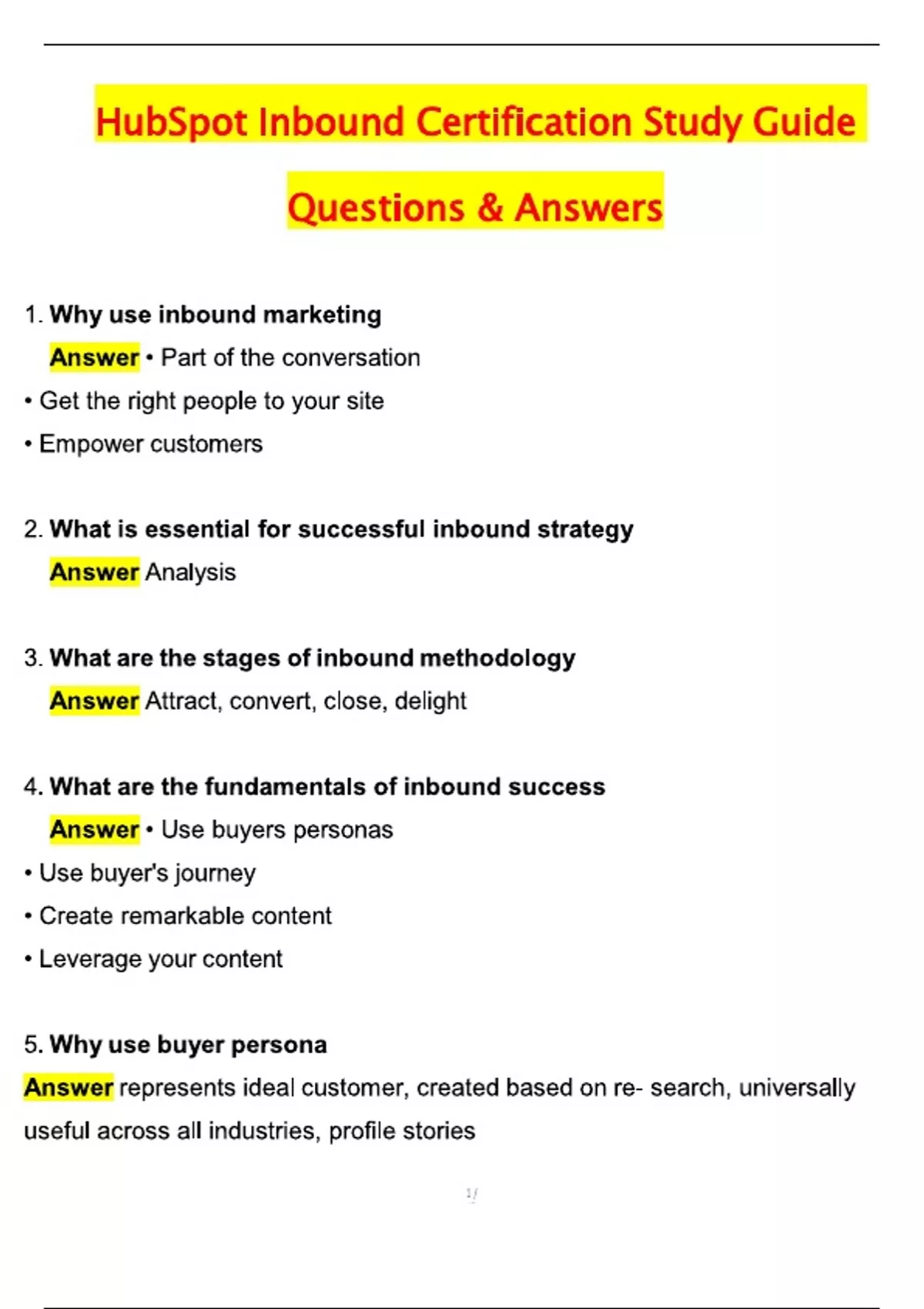 HUBSPOT Inbound Certification Study Guide 2025 Questions and Answers ...