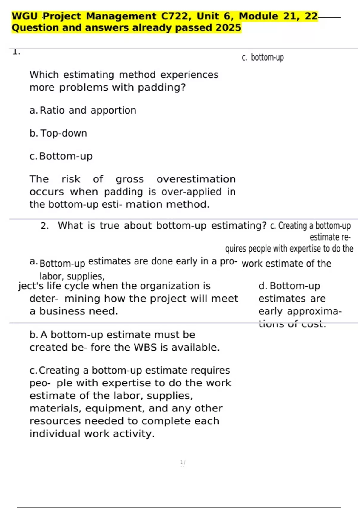 WGU Project Management C722, Unit 6, Module 21, 22 Question and answers ...