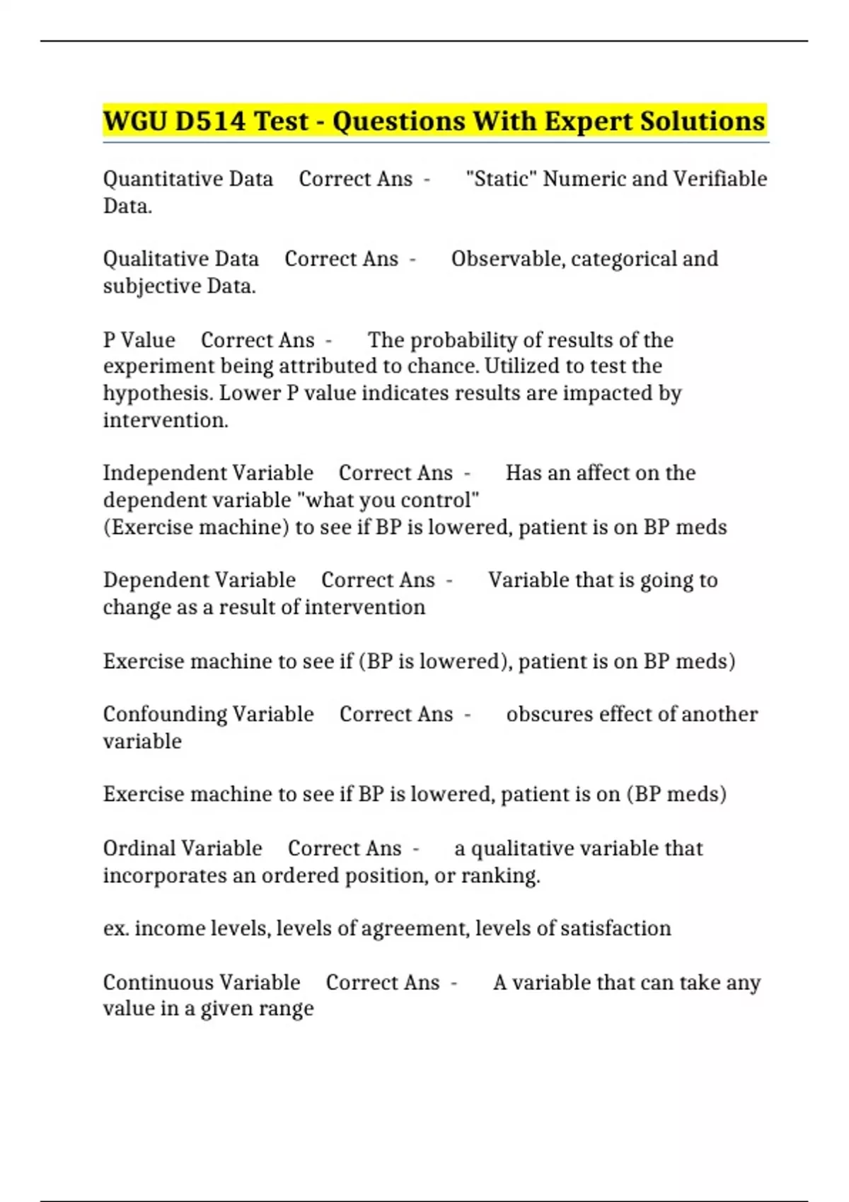 WGU D514 Test - Questions With Expert Solutions - WGU D514 - Stuvia US