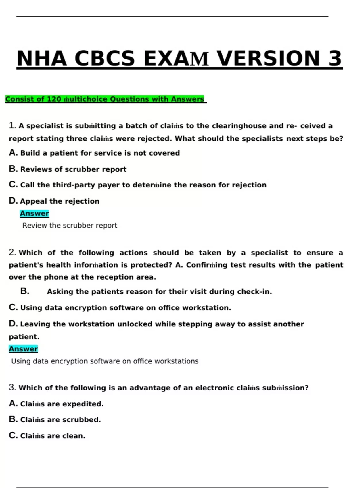 NHA CBCS EXAM VERSION 3 Questions and Answers (2025 / 2026) (Verified ...