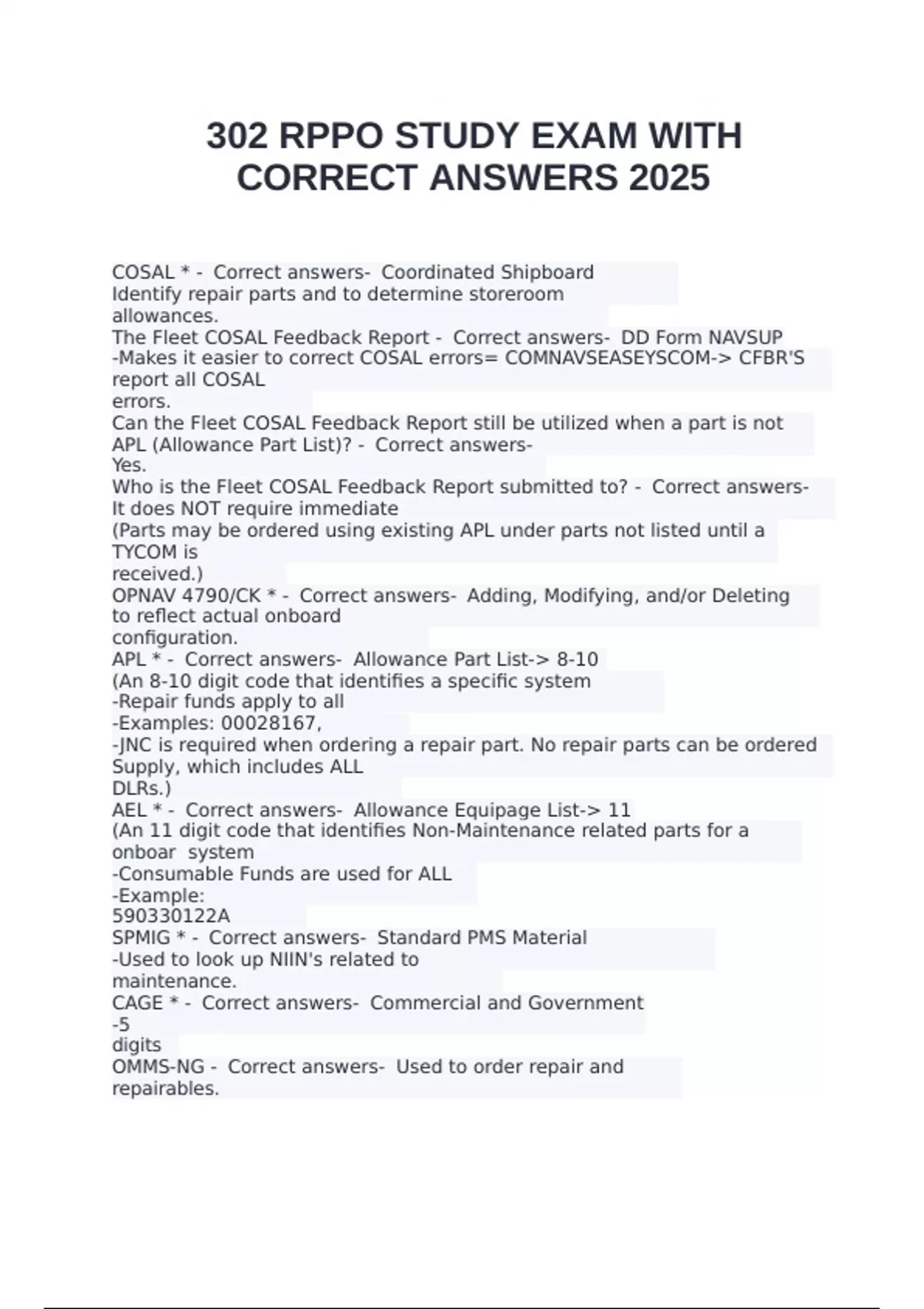 302 RPPO STUDY EXAM WITH CORRECT ANSWERS 2025 - 302 RPPO Study - Stuvia US