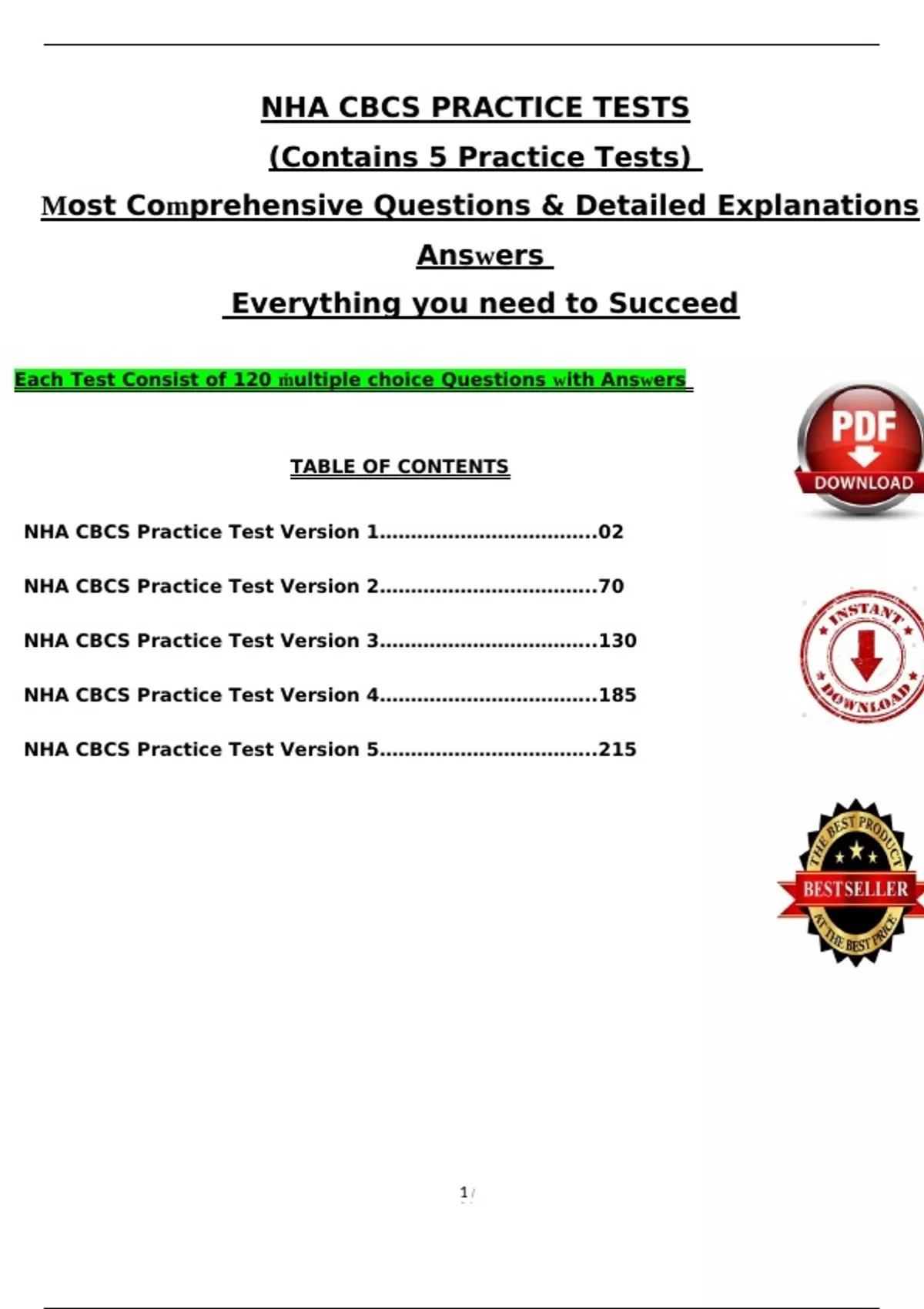 NHA CBCS PRACTICE TESTS (Contains 5 Practice Tests) Questions and ...