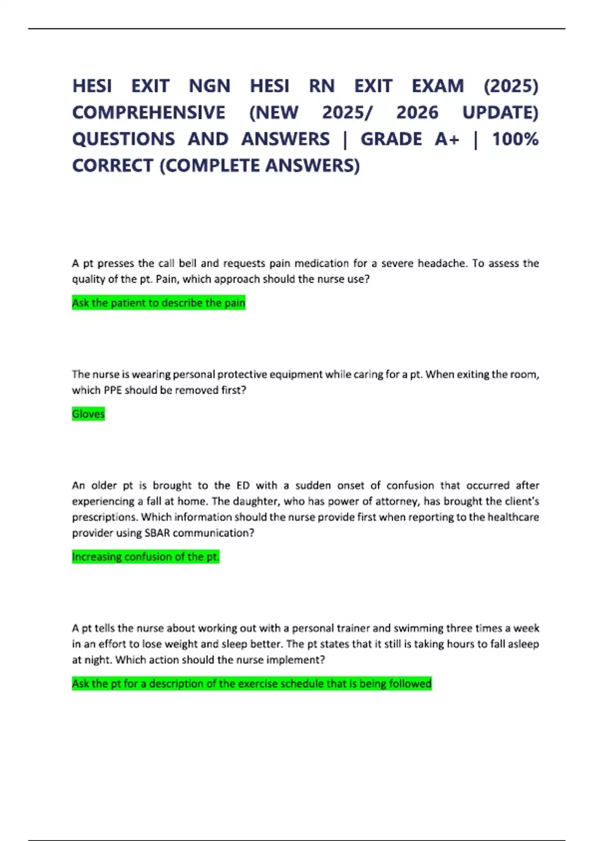 HESI EXIT NGN HESI RN EXIT EXAM (2025) COMPREHENSIVE (NEW 2025/ 2026 ...