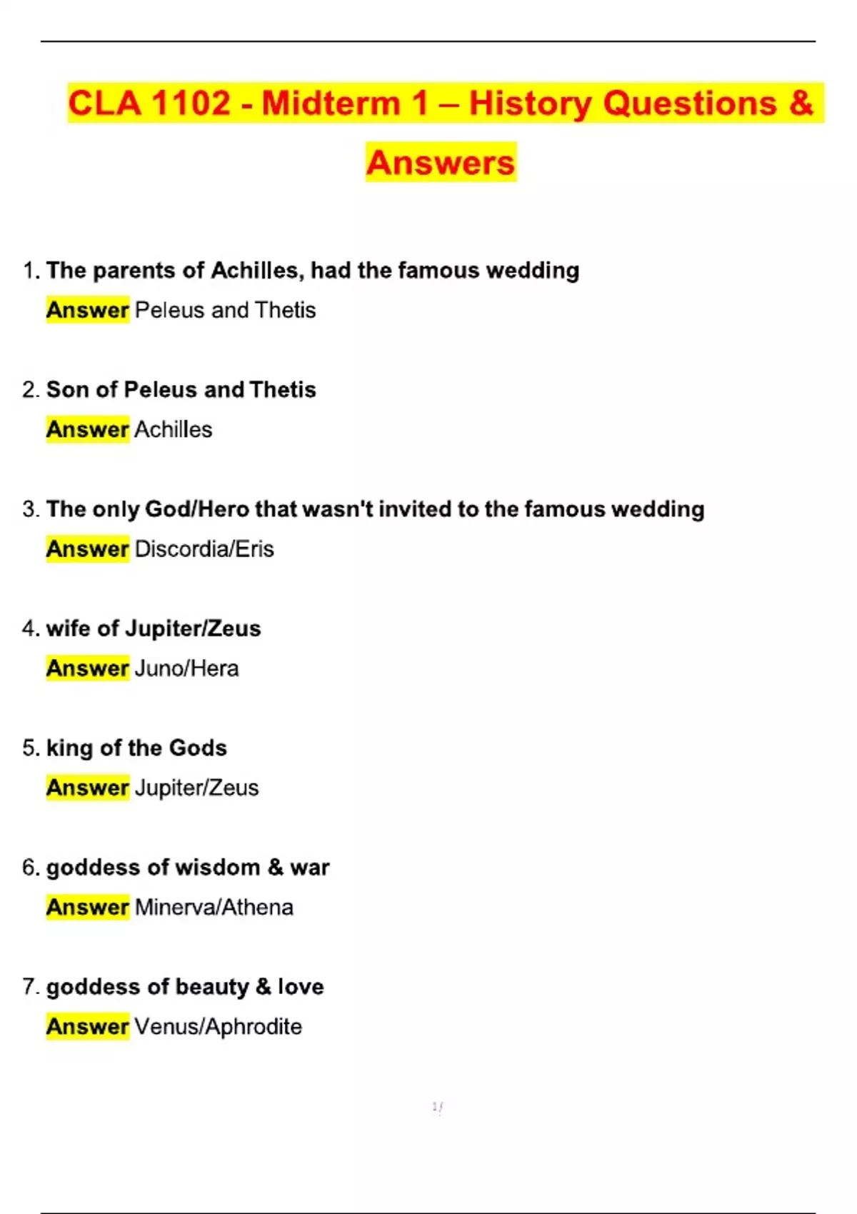 CLA 1102 - Midterm 1 - History Actual 2025 Exam with Questions and ...