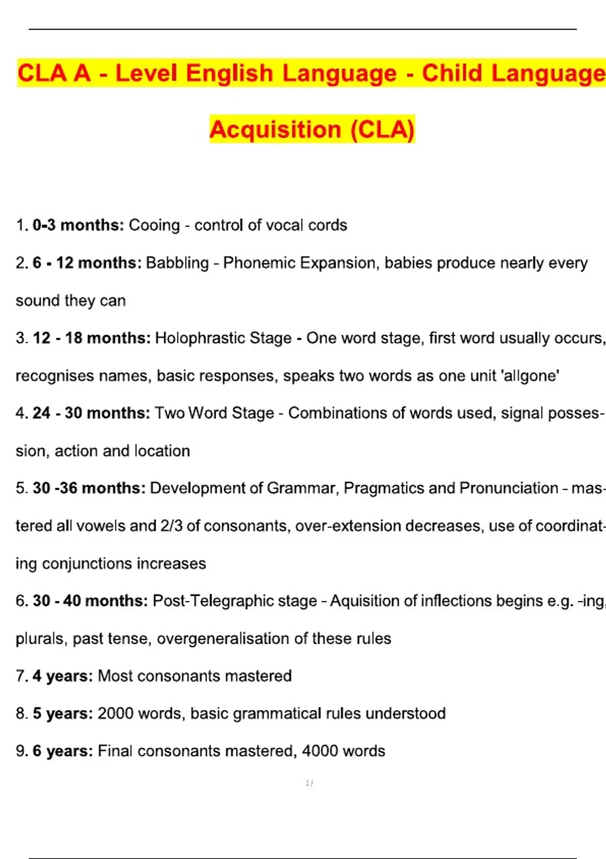 CLA A - Level English Language - Child Language Acquisition (CLA ...