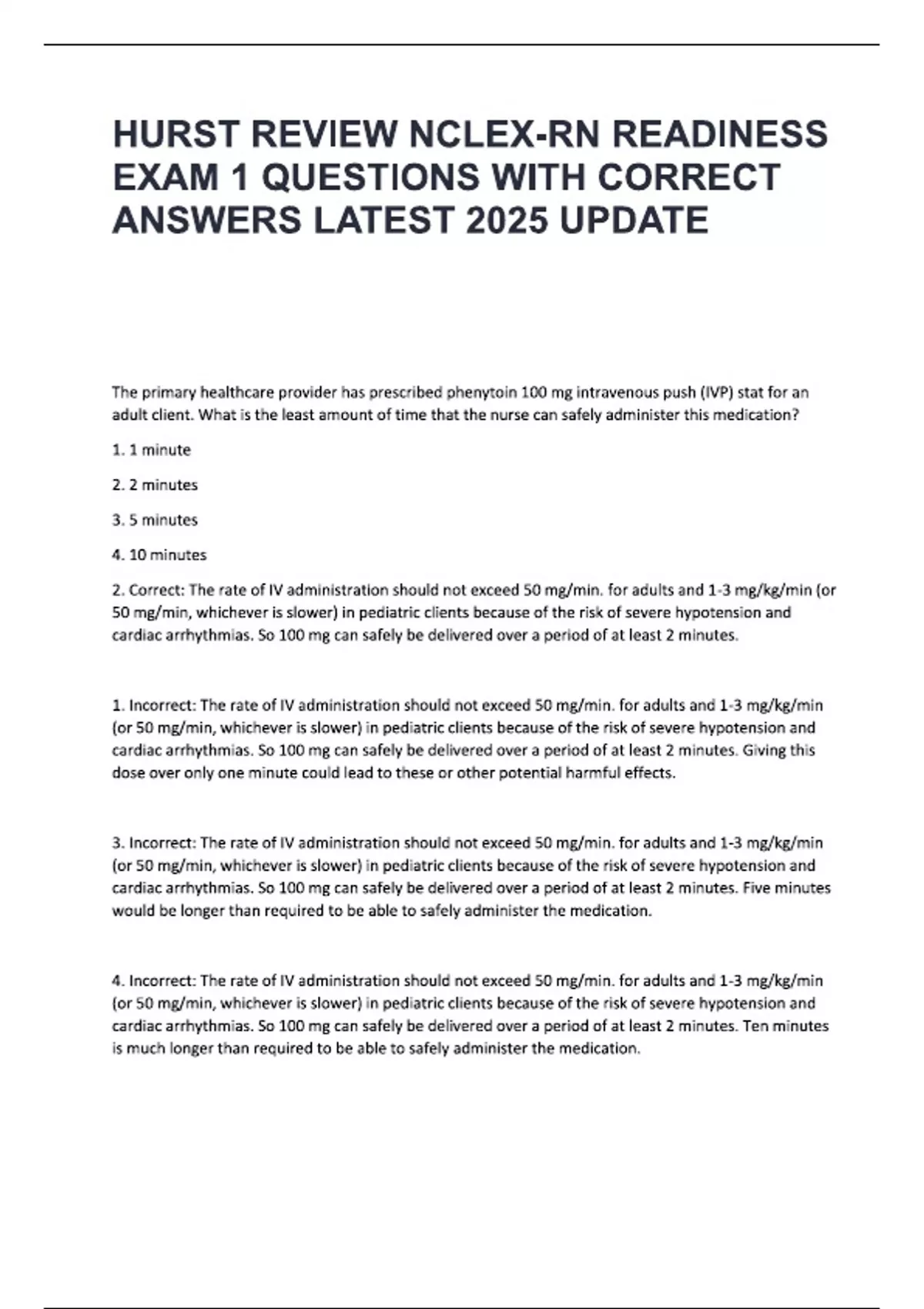 HURST REVIEW NCLEX-RN READINESS EXAM 1 LATEST 2025/2026 UPDATE REAL ...