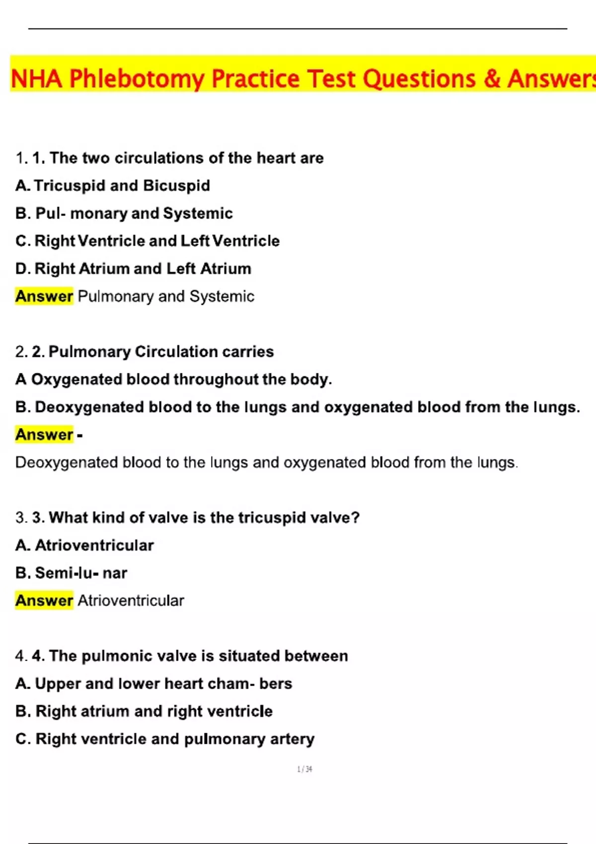 NHA Phlebotomy Practice Test (Latest 2025 / 2026 Update) Questions and ...
