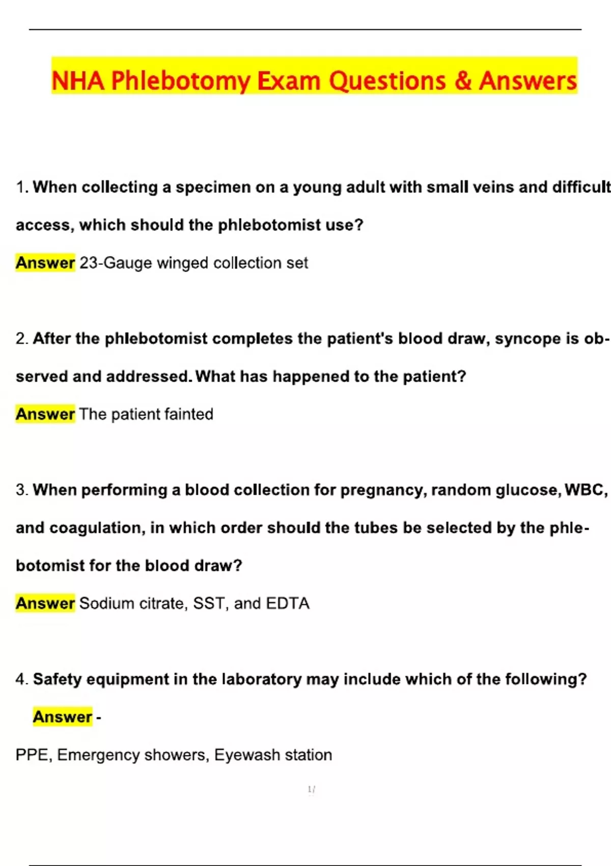 NHA Phlebotomy Exam (Latest 2025 / 2026 Update) Questions and Verified ...