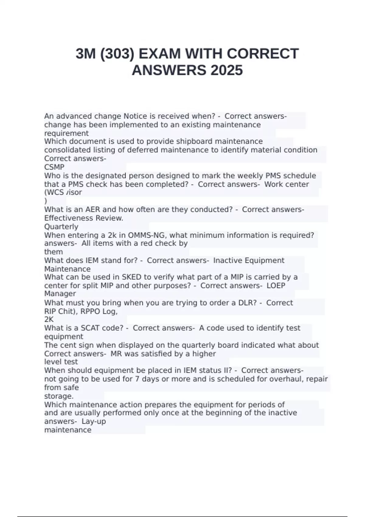 3M (303) EXAM WITH CORRECT ANSWERS 2025 - 3M E - Stuvia US