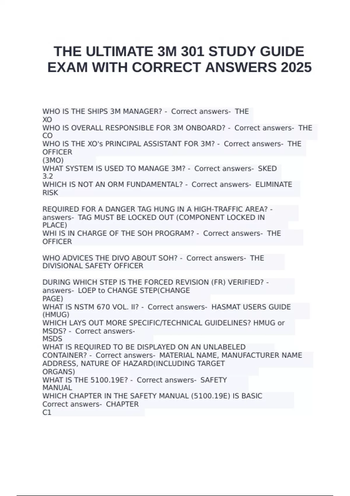 THE ULTIMATE 3M 301 STUDY GUIDE EXAM WITH CORRECT ANSWERS 2025 - THE ...