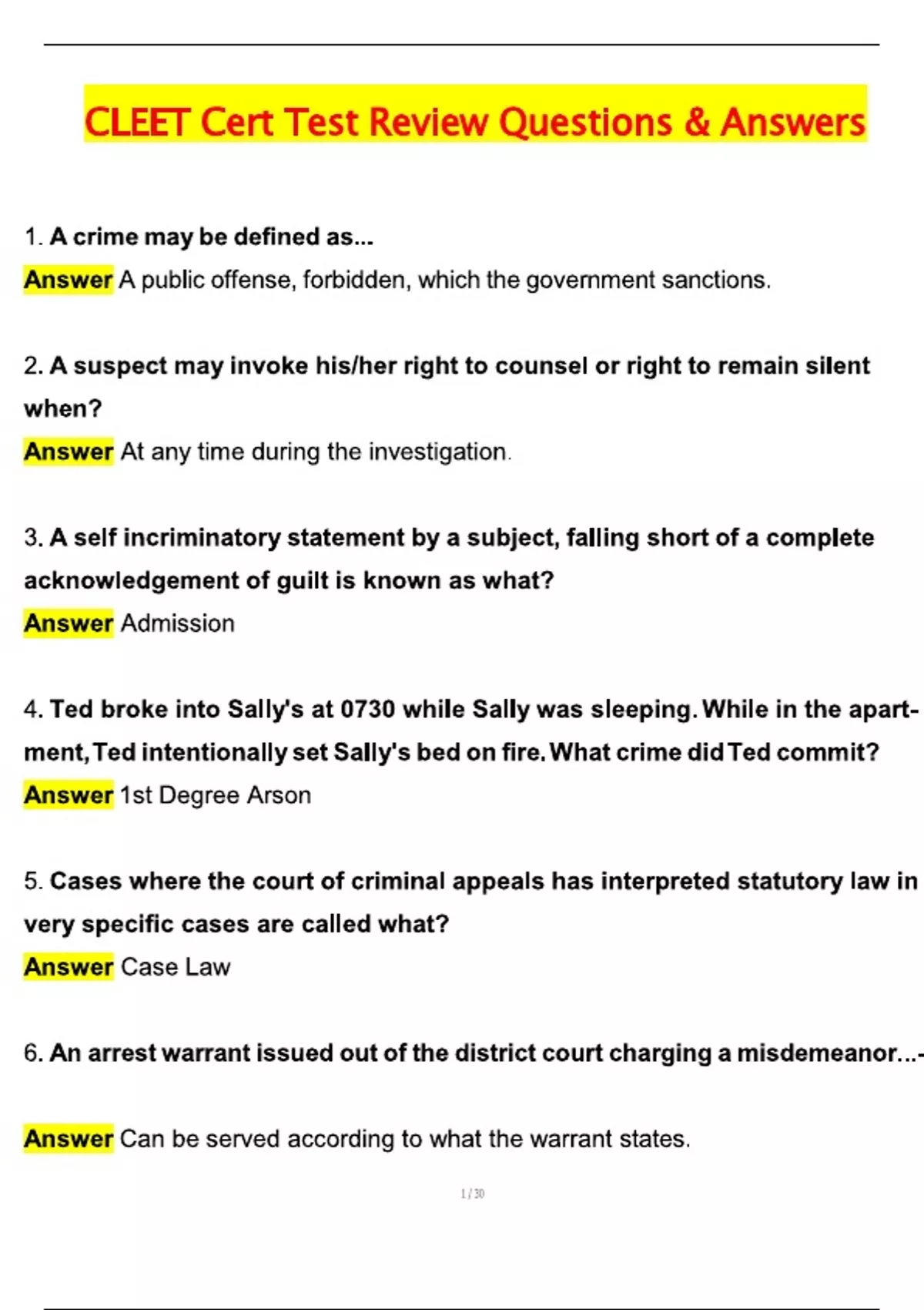 CLEET Cert Test Review (Latest 2025 / 2026 Update) Questions and ...