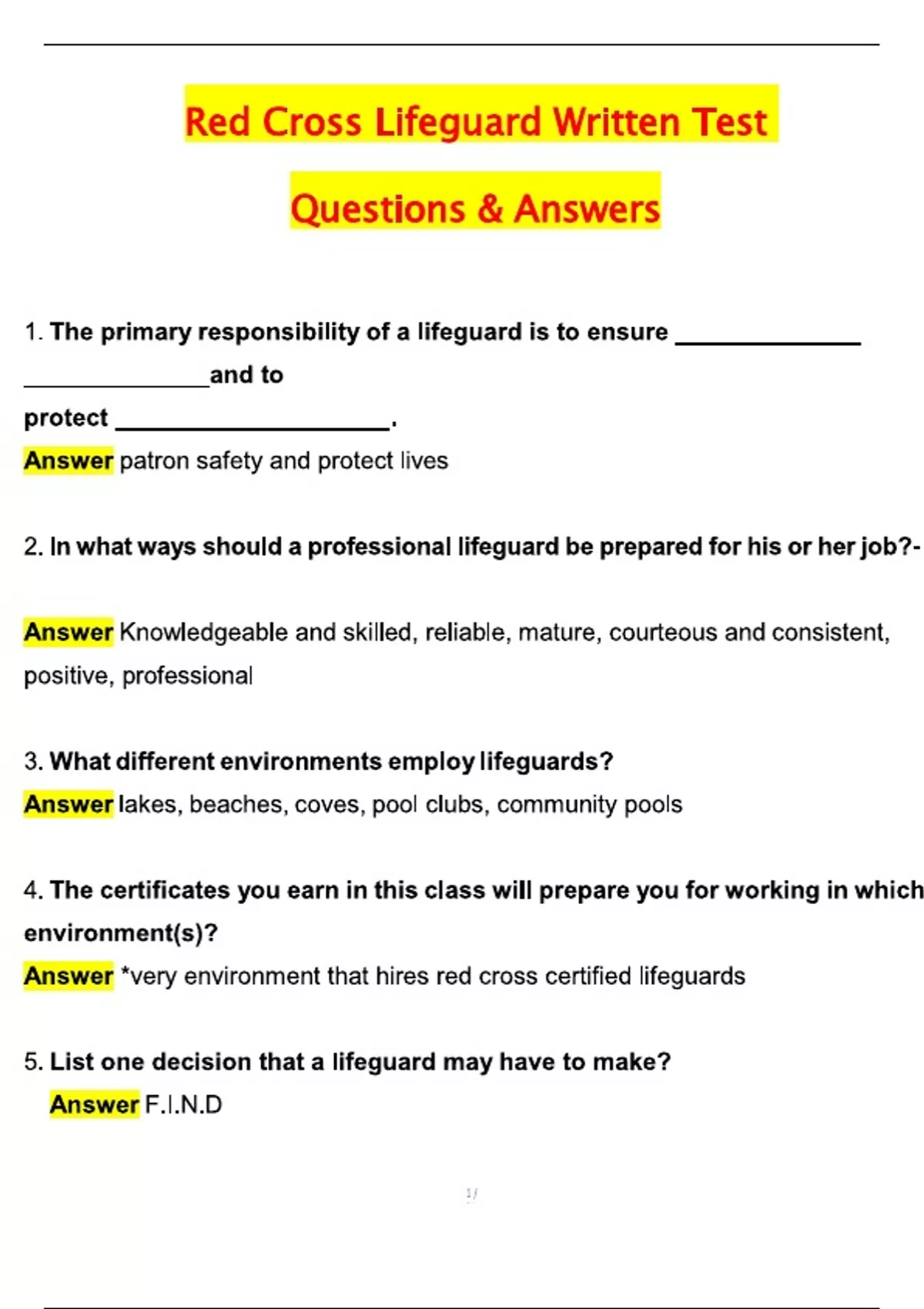 2025 REDCROSS Lifeguard Written Test (Latest 2025 / 2026 Update ...