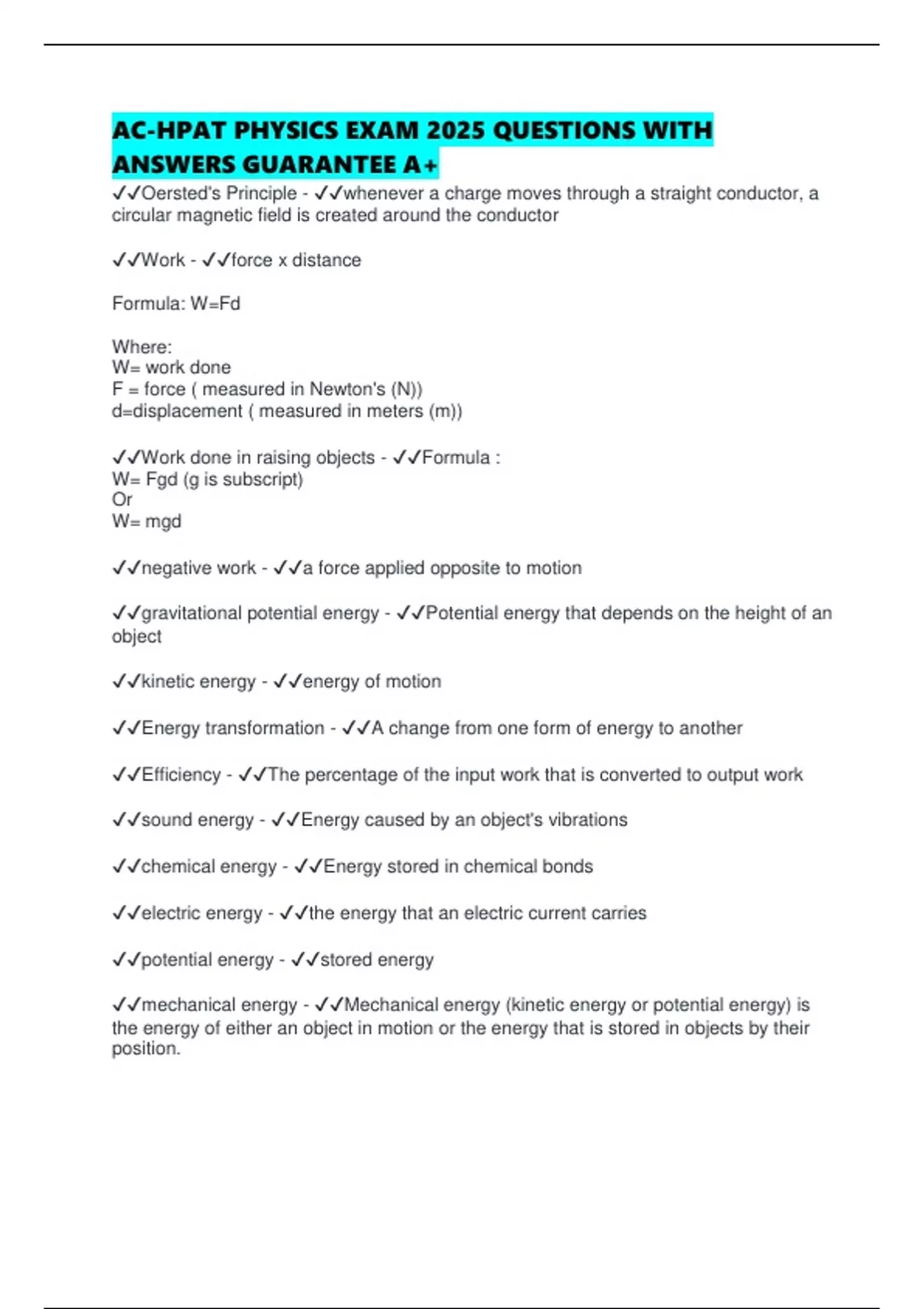 AC-HPAT PHYSICS EXAM 2025 QUESTIONS WITH ANSWERS GUARANTEE A+ - AC-HPAT ...