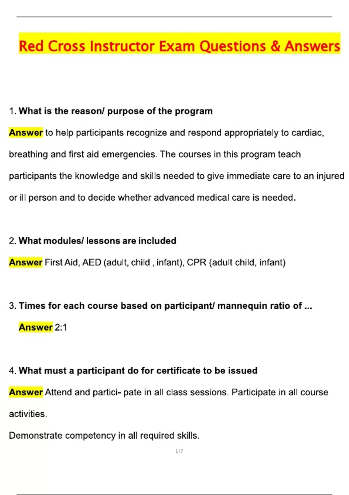 2025 Red Cross Instructor Exam (Latest 2025 / 2026 Update) Questions ...
