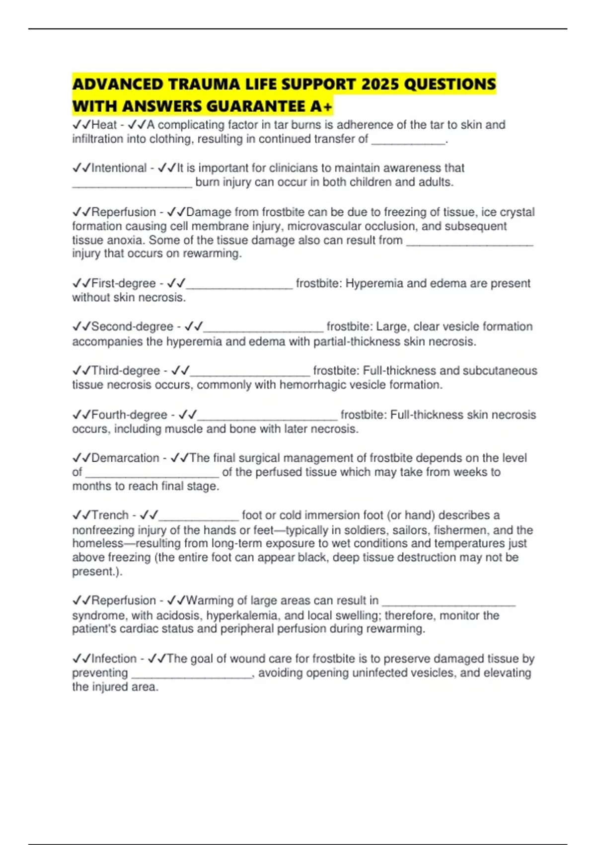 ADVANCED TRAUMA LIFE SUPPORT 2025 QUESTIONS WITH ANSWERS GUARANTEE A+ ...