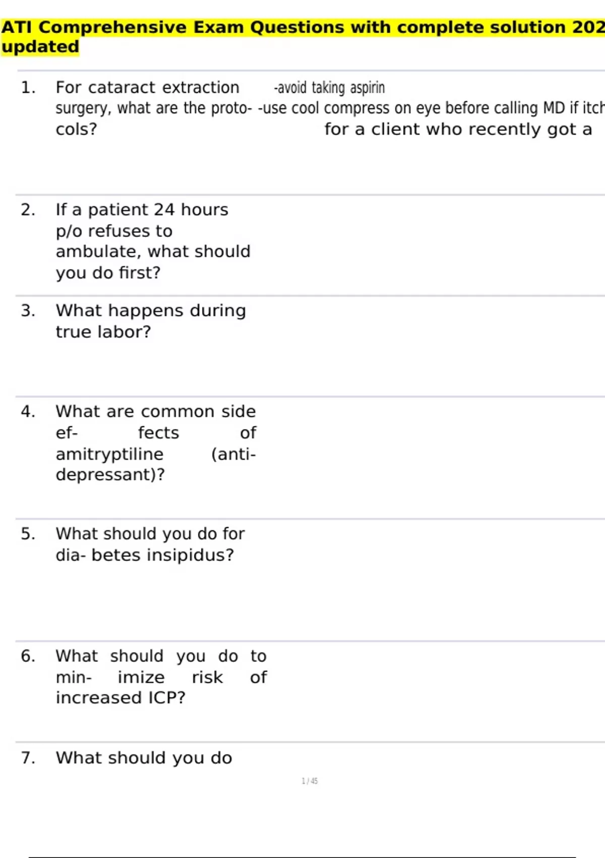 ATI Comprehensive Exam Questions with complete solution 2025 updated ...