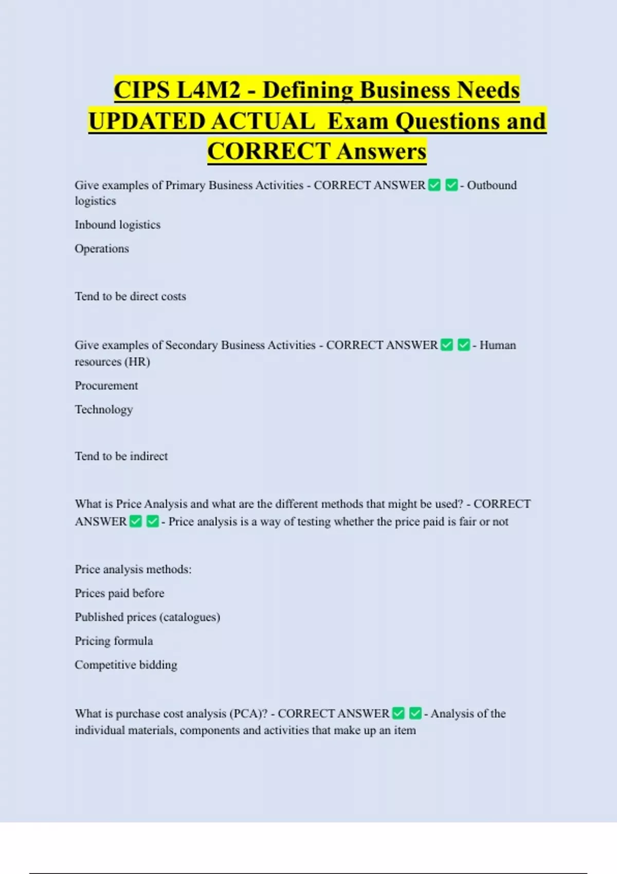 CIPS L4M2 - Defining Business Needs UPDATED ACTUAL Exam Questions and CORRECT Answers - CIPS ...