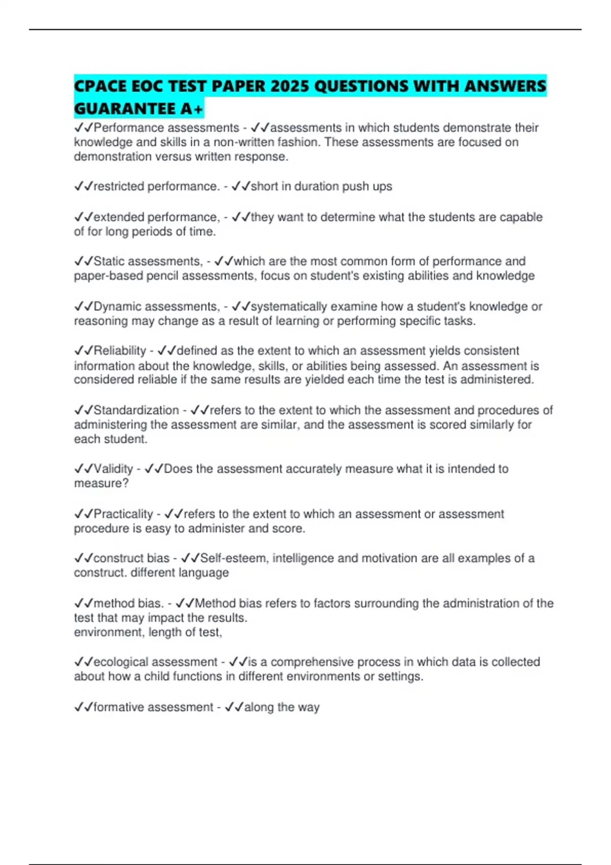 CPACE EOC TEST PAPER 2025 QUESTIONS WITH ANSWERS GUARANTEE A+ - CPACE ...