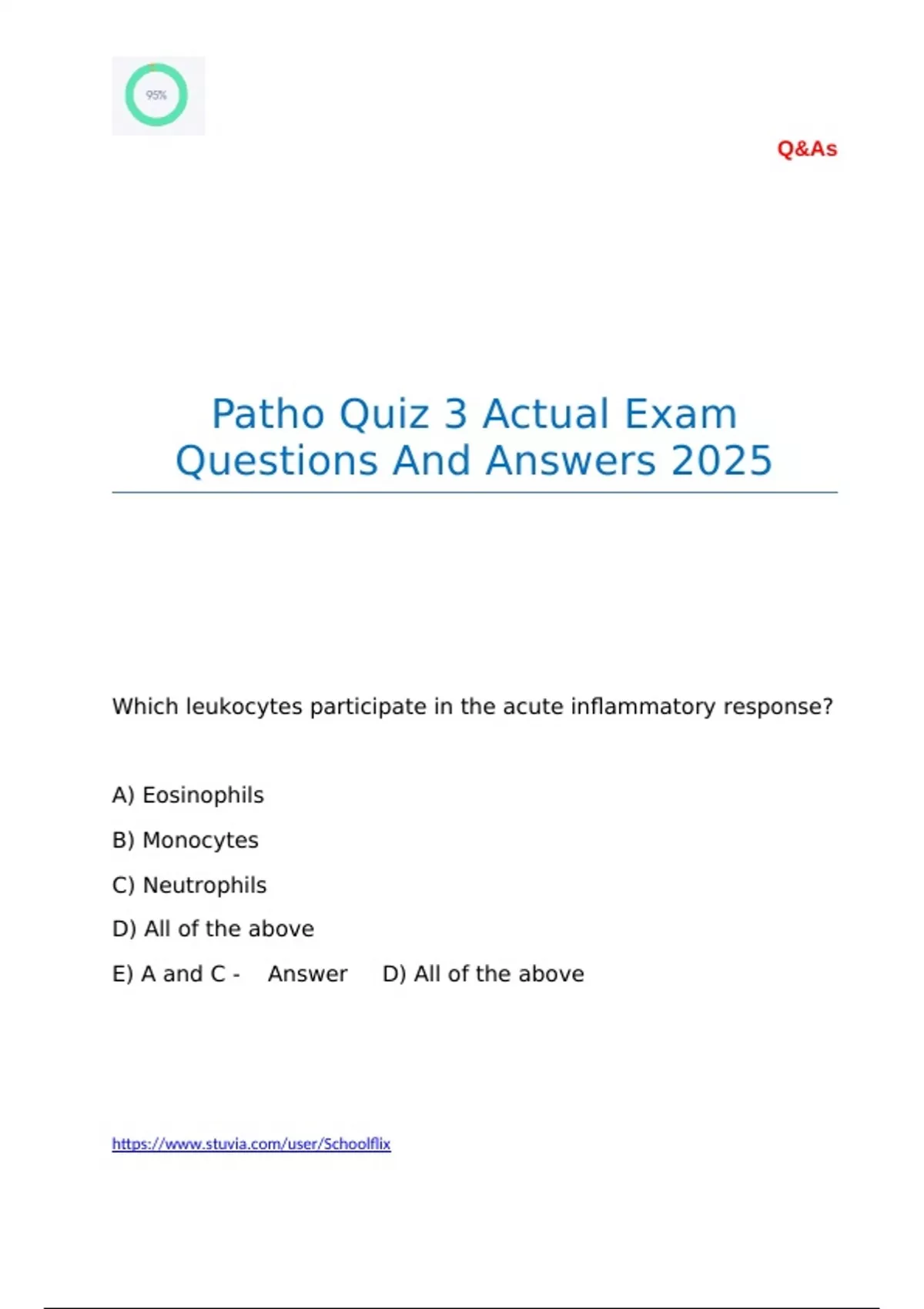 Patho Quiz 3 Actual Exam Questions And Answers 2025 - Patho - Stuvia US