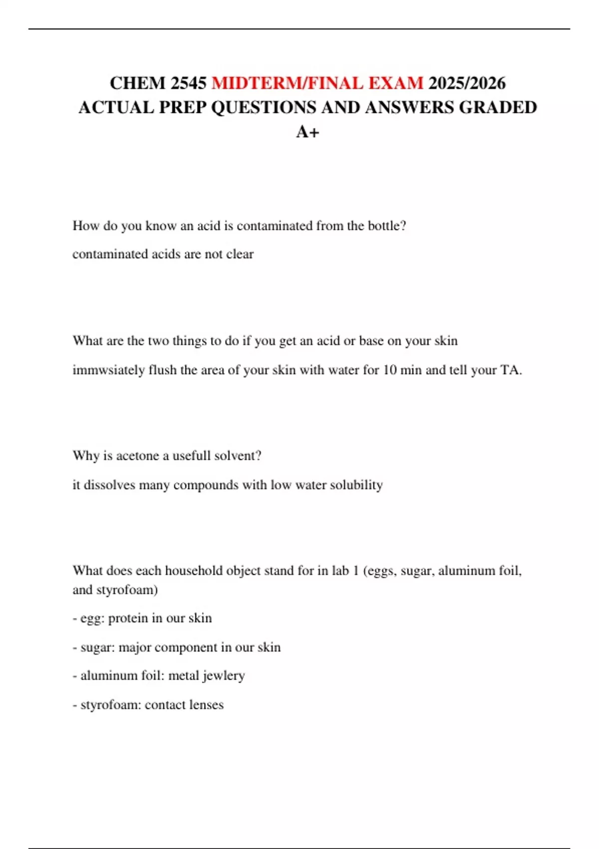 CHEM 2545 MIDTERM/FINAL EXAM 2025/2026 ACTUAL PREP QUESTIONS AND ...