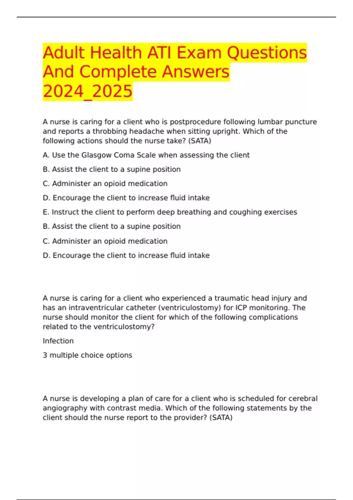 Adult Health ATI Exam Questions And Complete Answers 2024_2025 - Adult ...