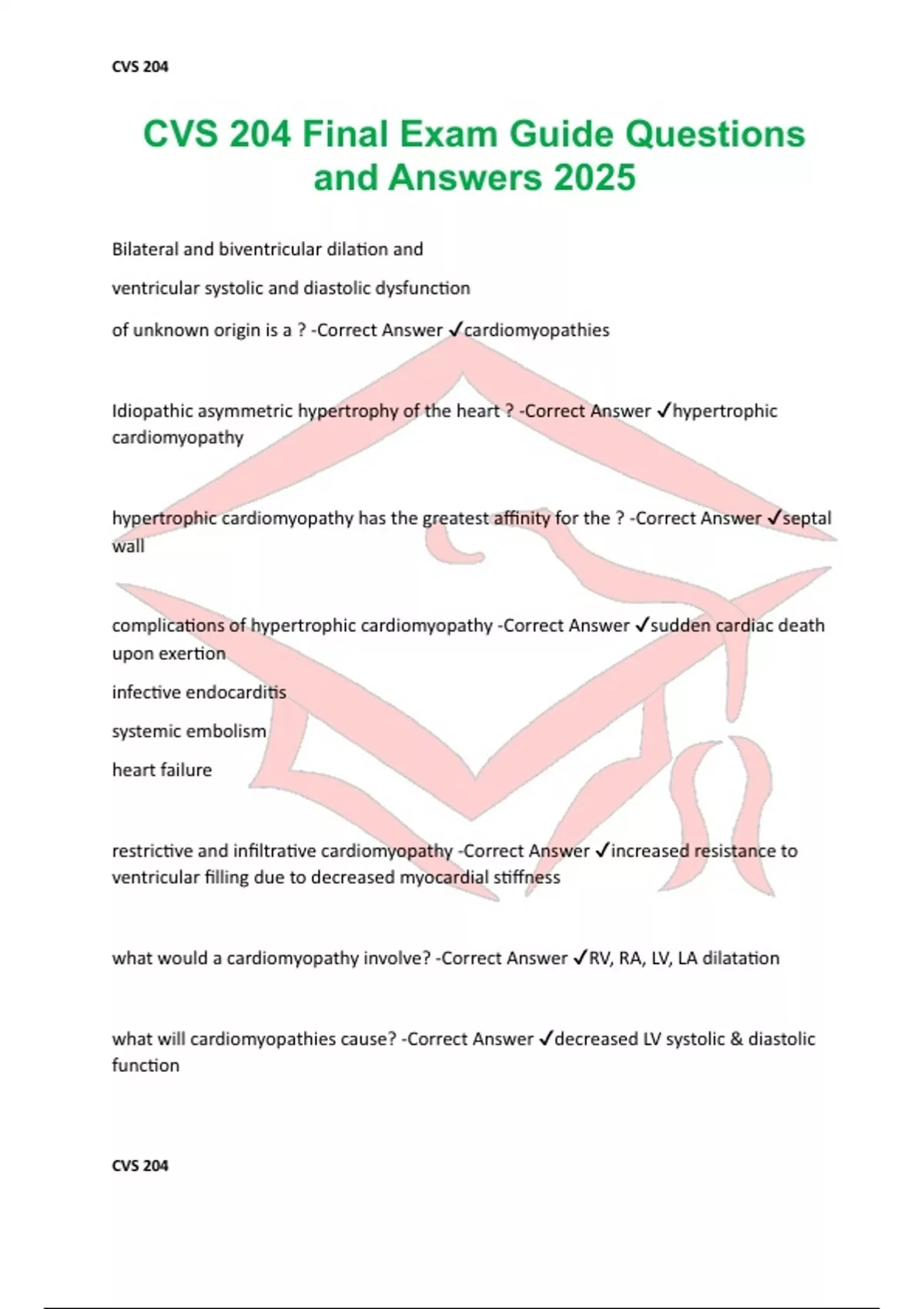 CVS 204 Final Exam Guide Questions and Answers 2025 - CVS 204 - Stuvia US