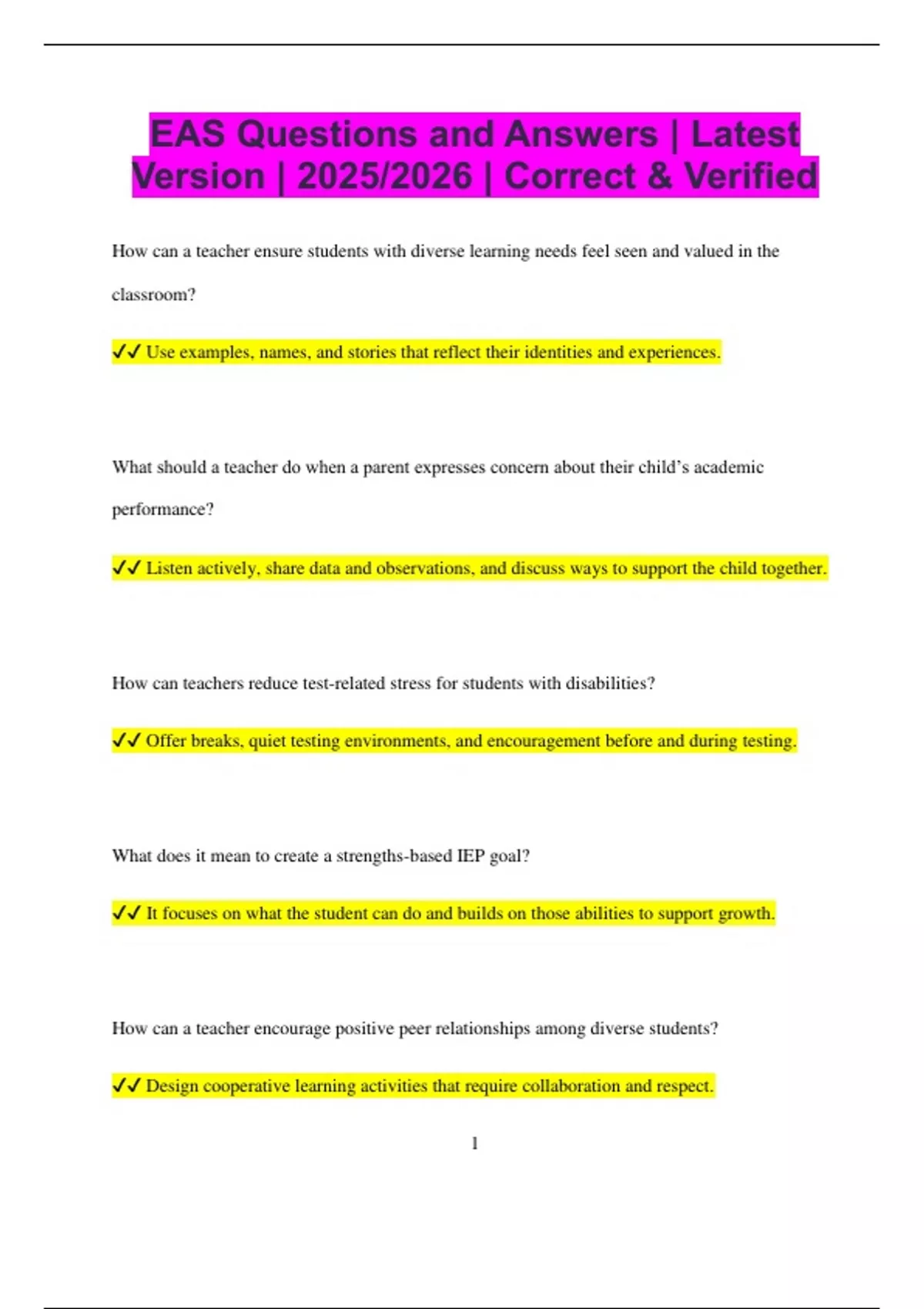 EAS Questions and Answers | Latest Version | 2025/2026 | Correct ...