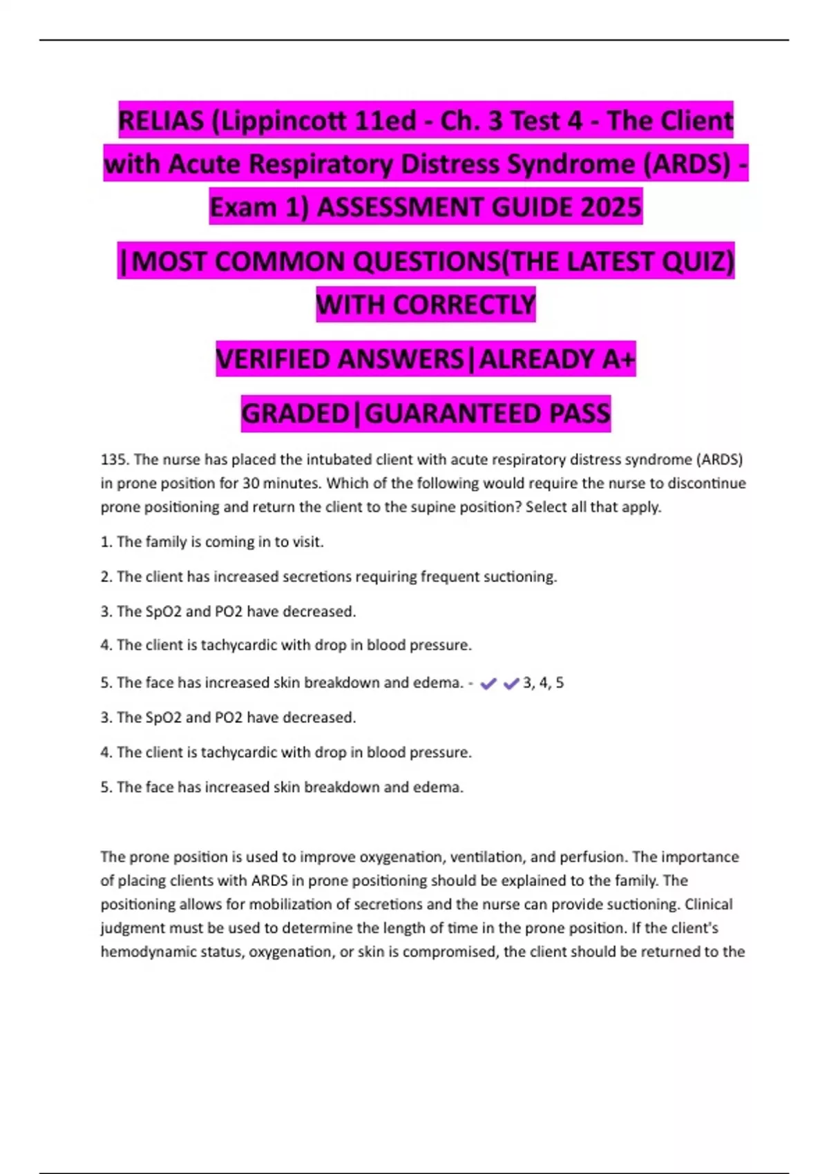 RELIAS (Lippincott 11ed - Ch. 3 Test 4 - The Client with Acute ...