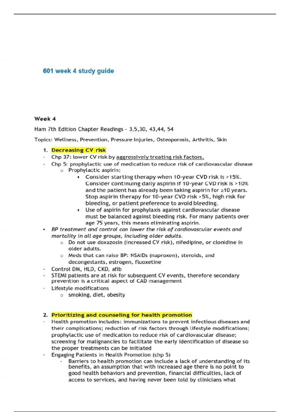 Primary Care Of The Maturing & Aged Family Practicum (NR-601)601 week 4 study guide - NR-601 ...