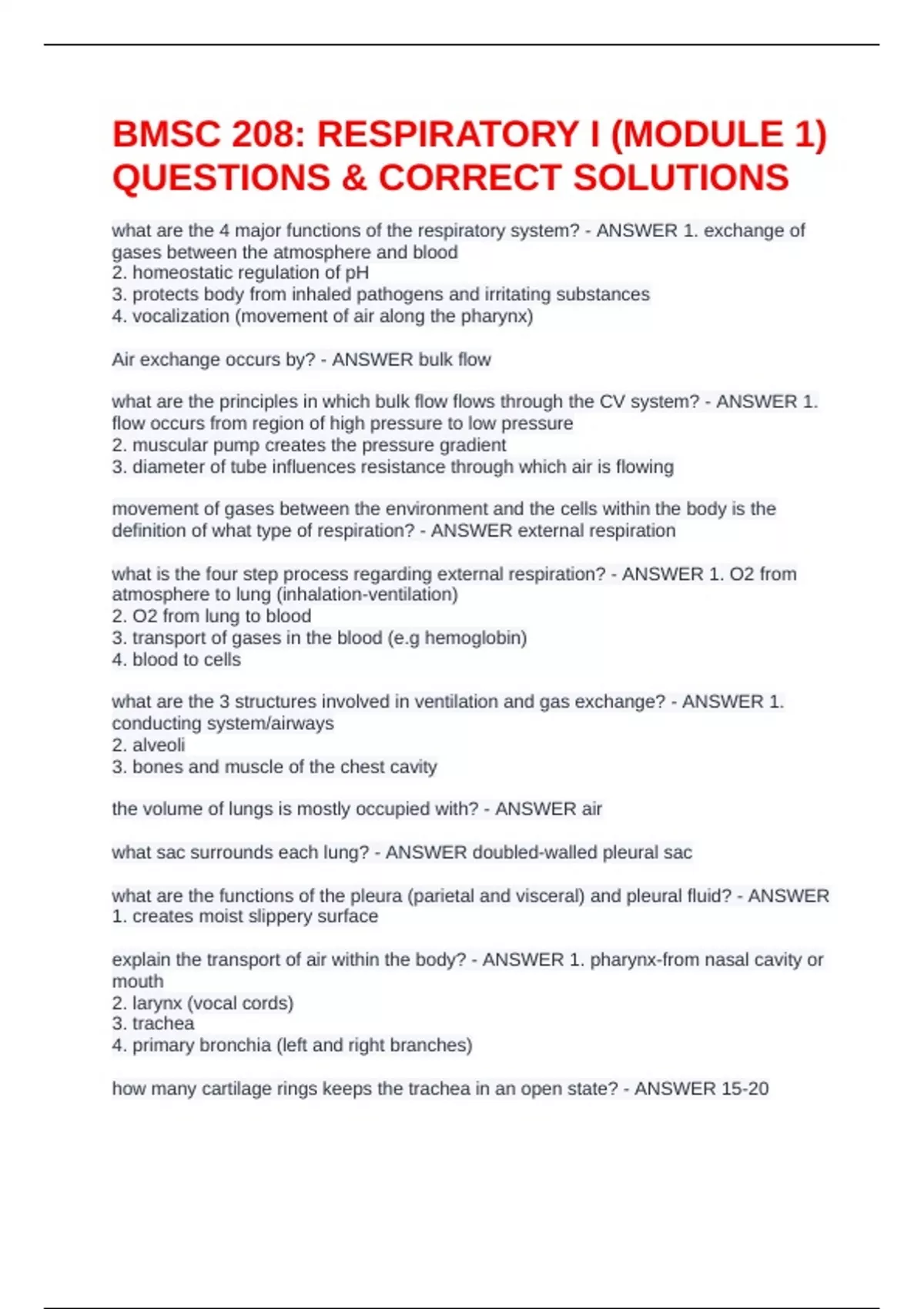 BMSC 208: RESPIRATORY I (MODULE 1) QUESTIONS & CORRECT SOLUTIONS - BMSC ...