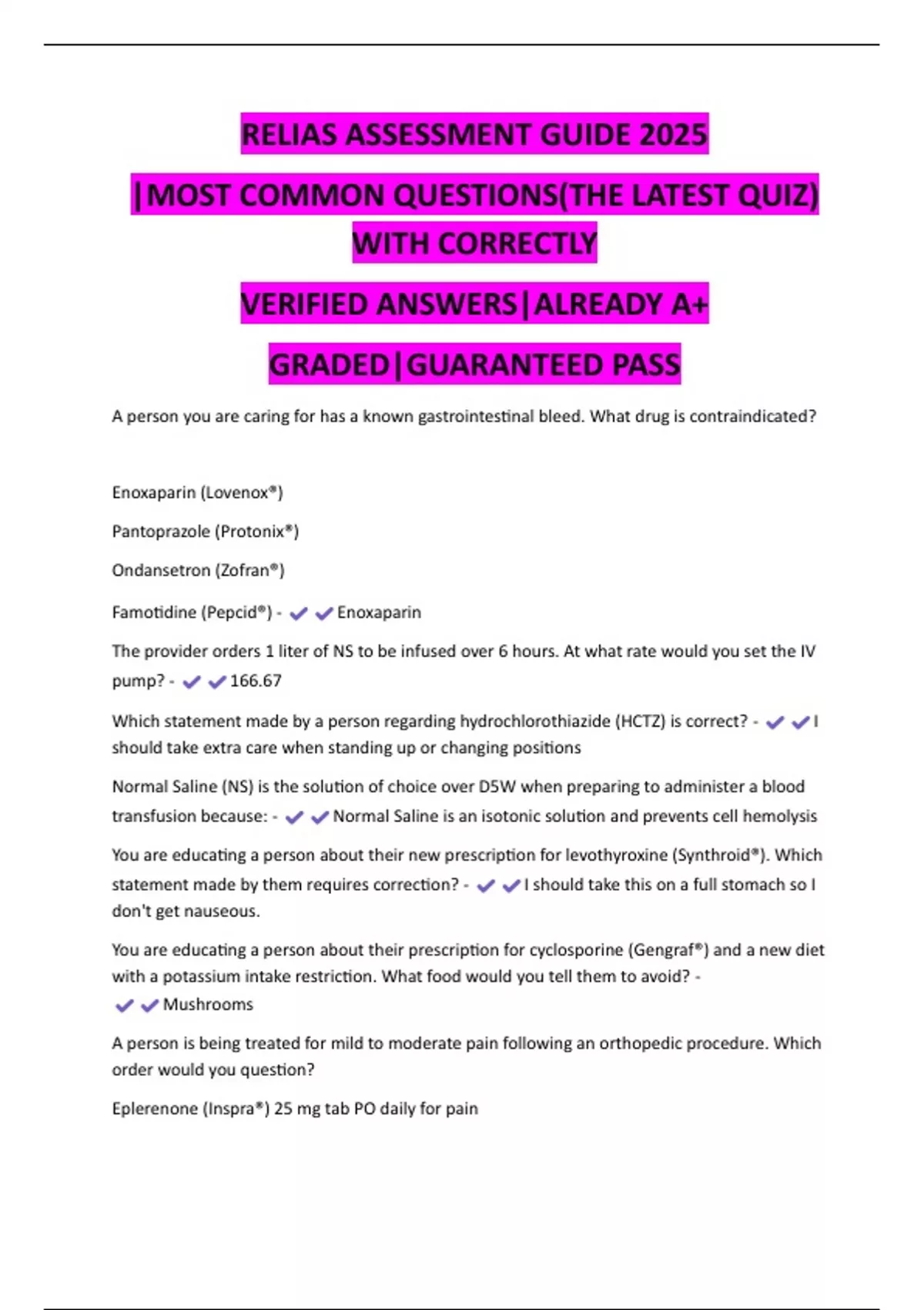 RELIAS ASSESSMENT GUIDE 2025 |MOST COMMON QUESTIONS(THE LATEST QUIZ ...