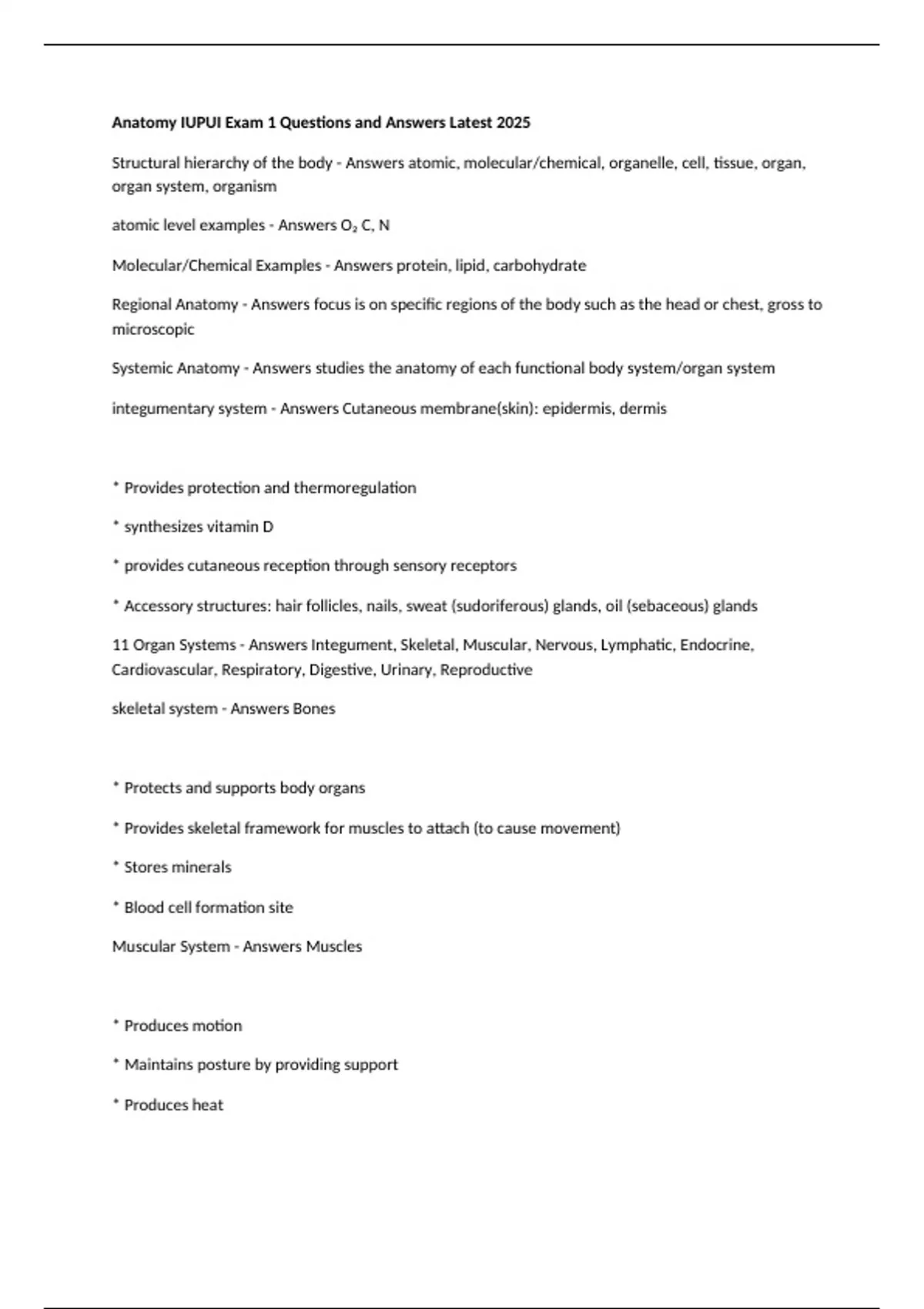 Anatomy IUPUI Exam 1 Questions and Answers Latest 2025 - Anatomy IUPUI ...